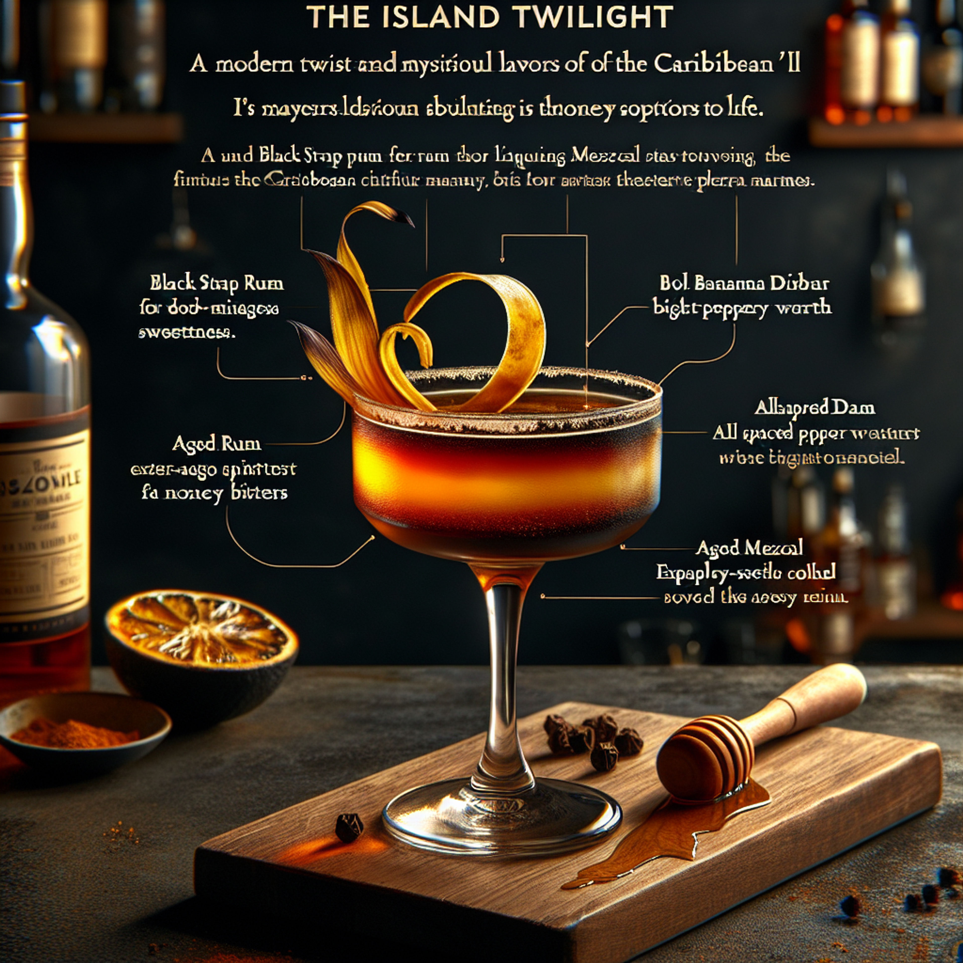 Island Twilight, Innovative Tiki cocktail with Caribbean flavors