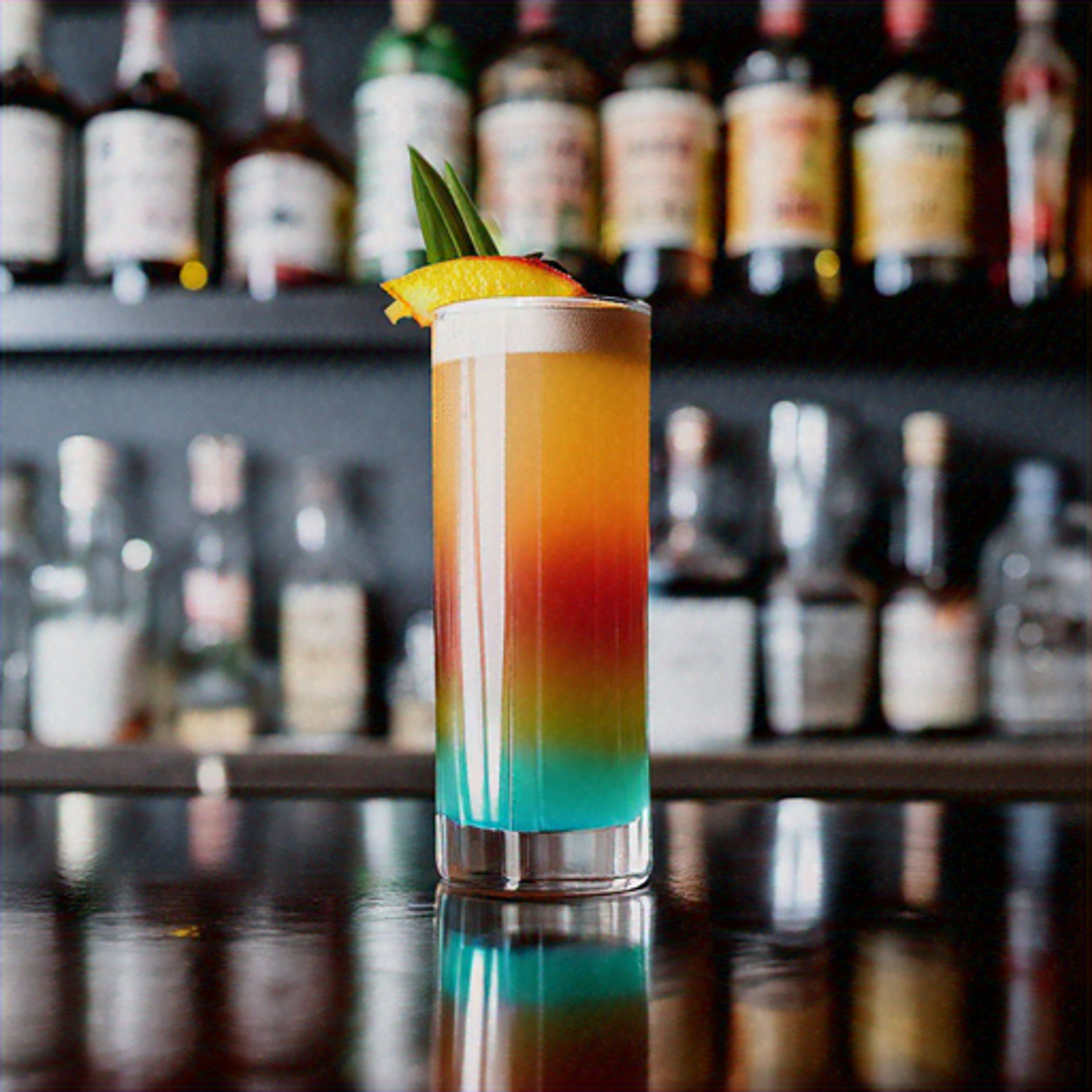 Jungle Breeze, Exotic tropical cocktail with Giffiti and coconut water