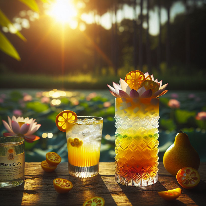 Lotus Blossom Sunrise, Exotic cocktail with Pisco, lotus seed syrup ...
