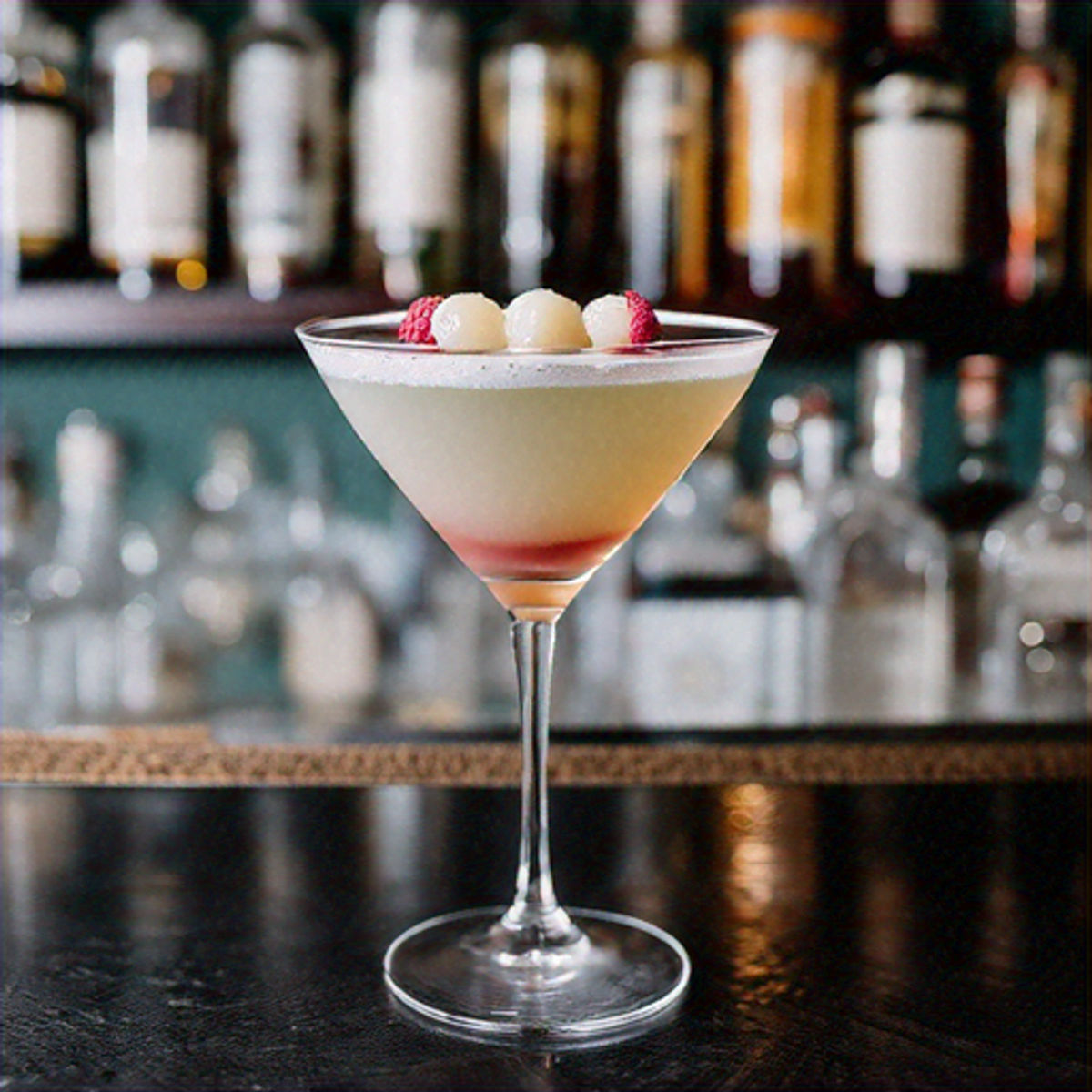 Lustre Lychee Martini, Balanced lychee martini with cherry almond crème ...