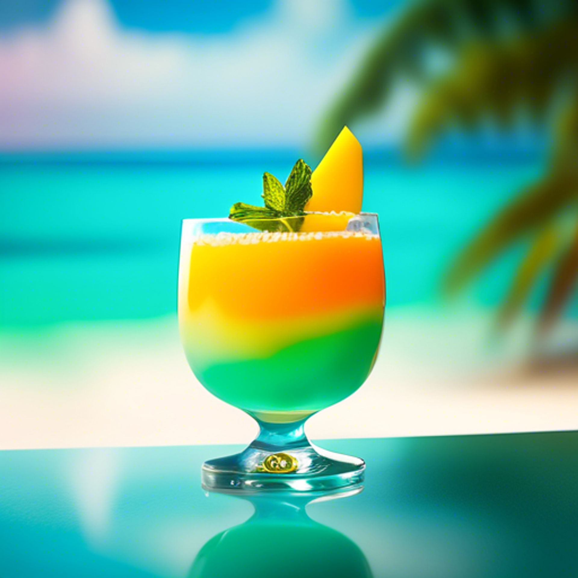 Mango Mint Mirage, Vibrant mango-mint cocktail with citrus and velvety finish