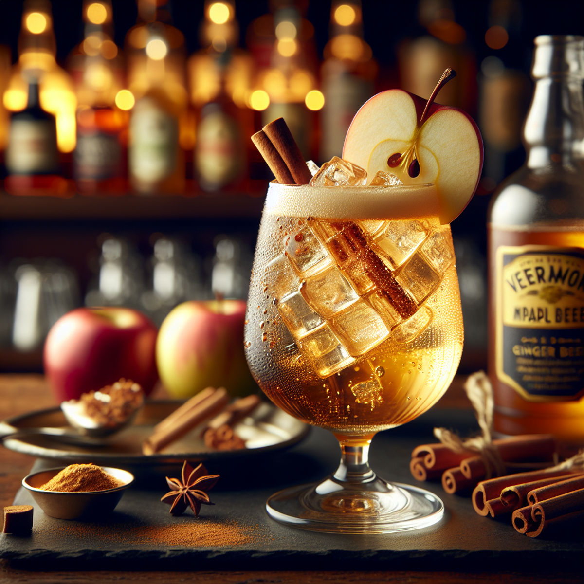 Maple Orchard Breeze, Refreshing mocktail with maple, apples, and ginger