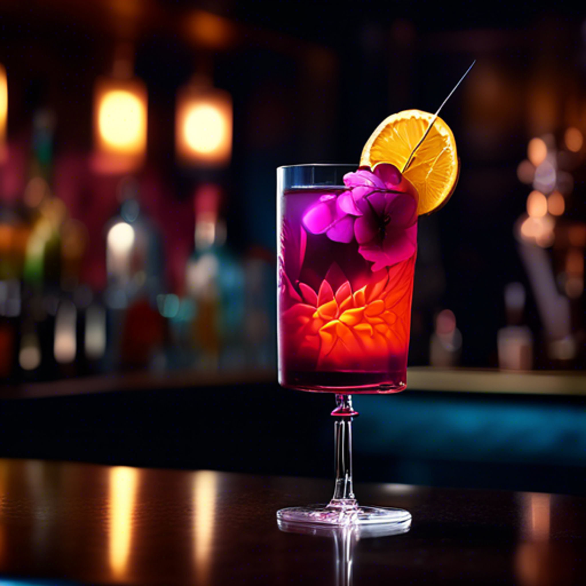 Midnight Blossom, Elegant bourbon cocktail with maraschino and citrus notes