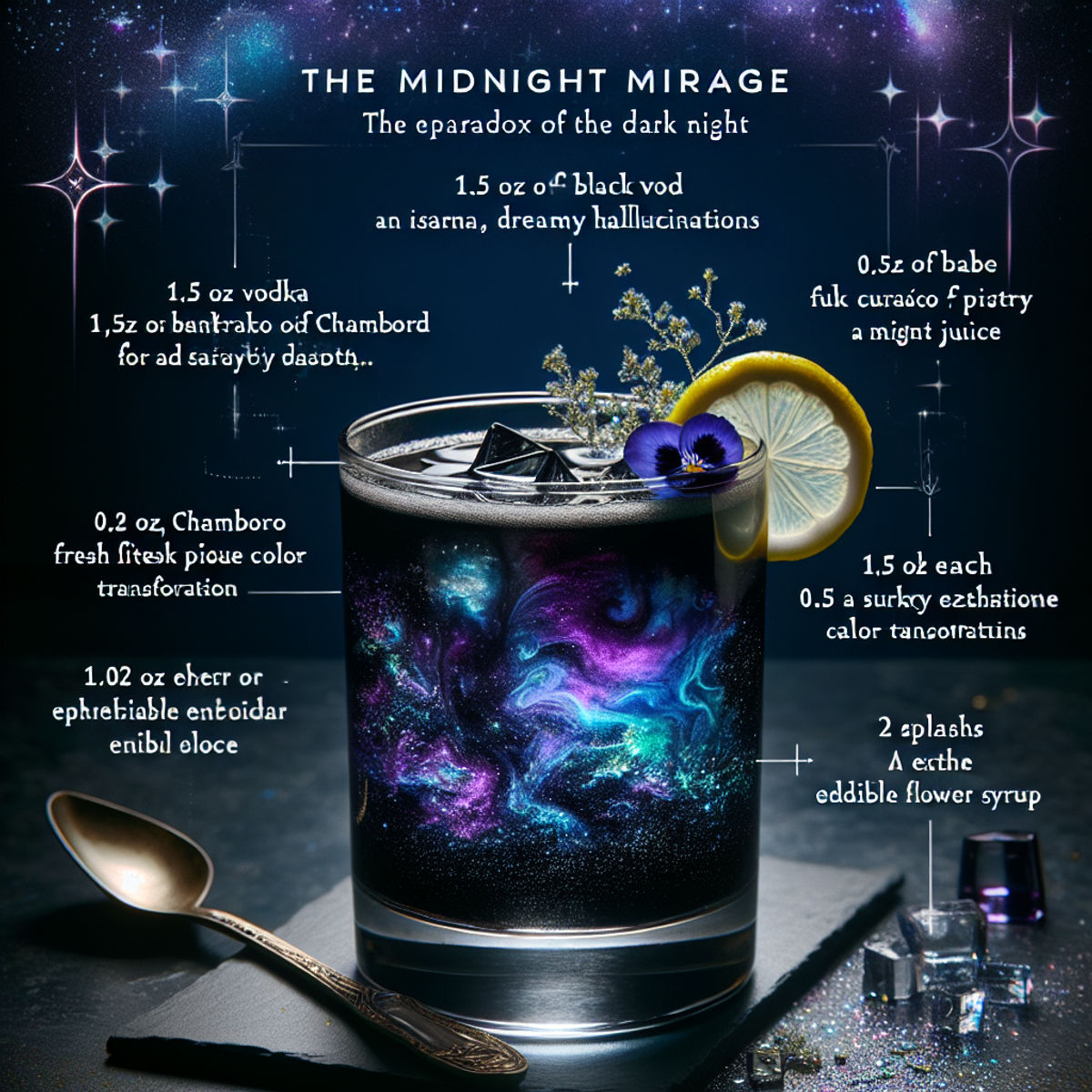 Midnight Mirage, Enigmatic cocktail inspired by midnight and LSD dreams