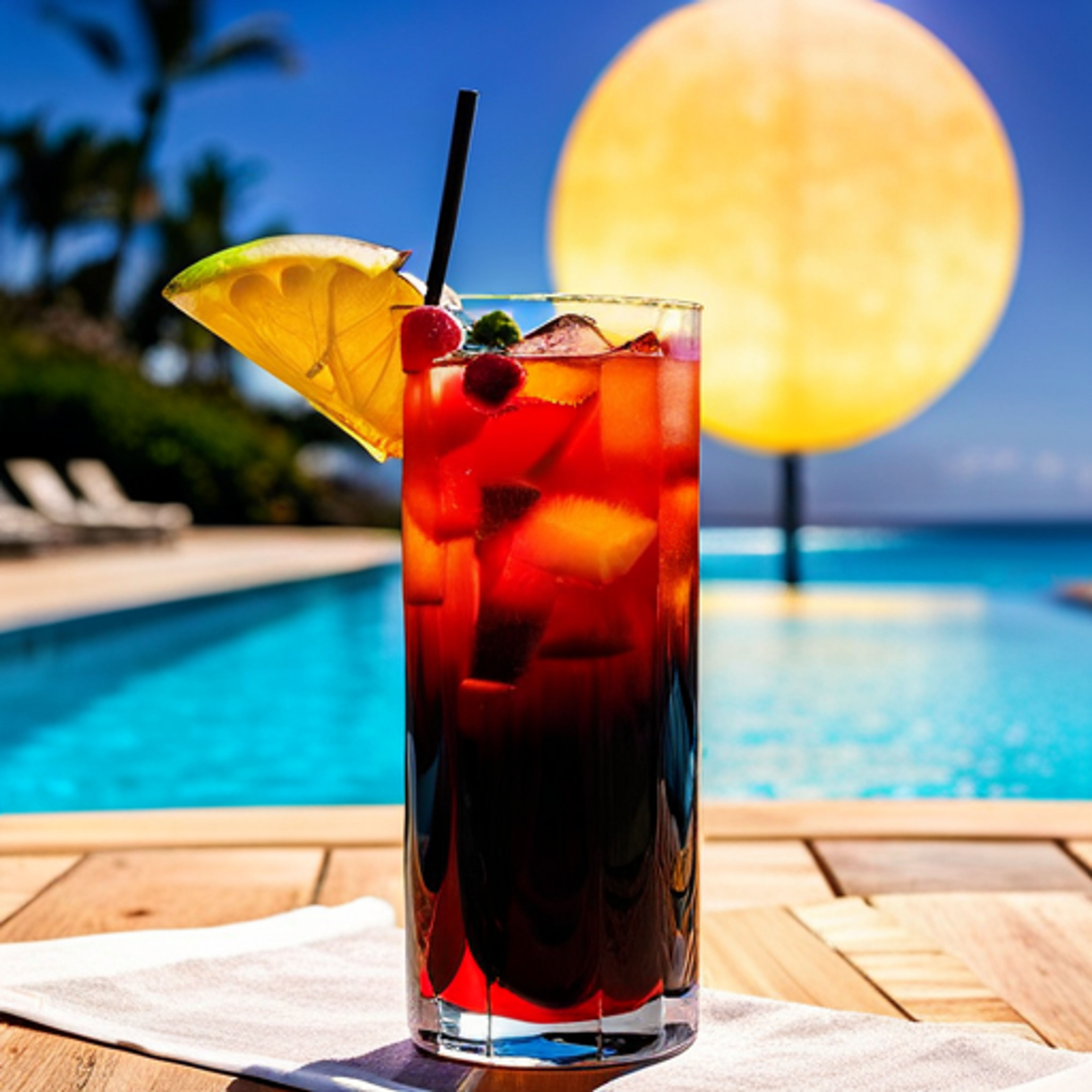 Midnight Sunburst, Eclipse-inspired mocktail with citrus and berry flavors