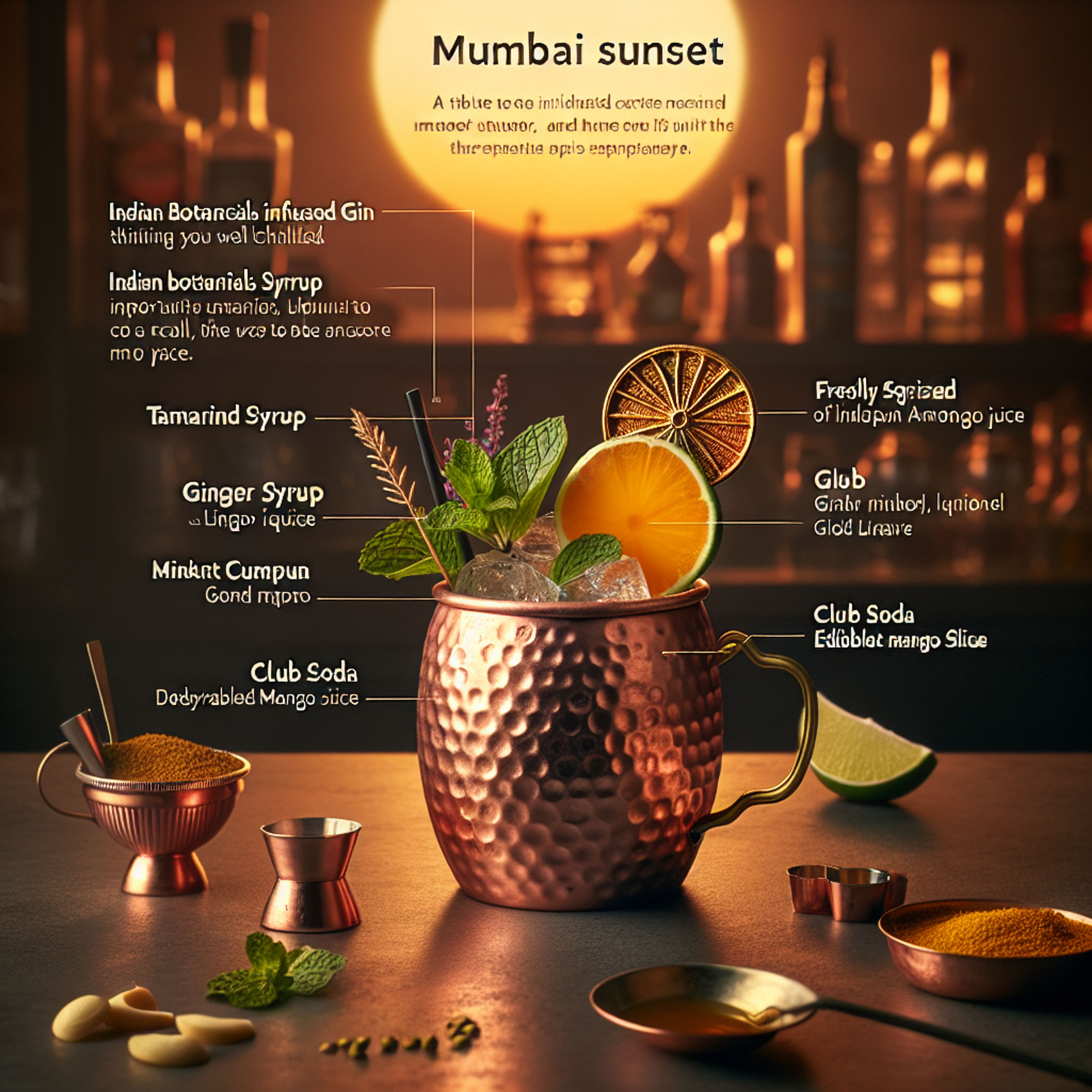 Mumbai Sunset, Vibrant Indian cocktail inspired by Mumbai's sunset skyline