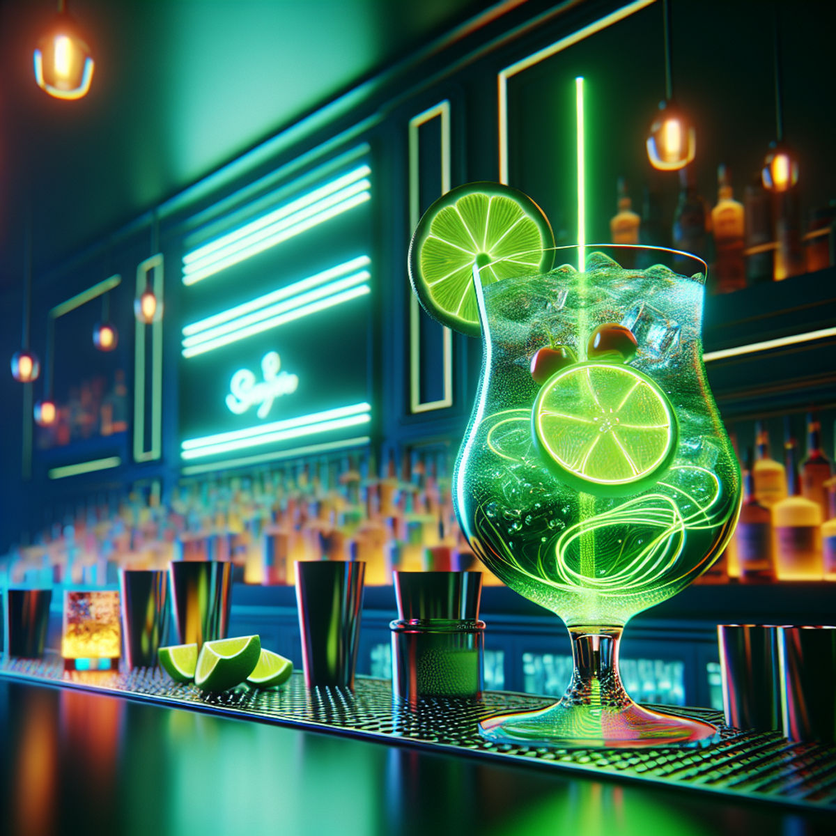 Neon Illusion, Vibrant, eye-catching cocktail with melon, vodka, and ...
