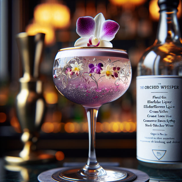 Orchid Whisper, Elegant cocktail with floral, exotic, and refreshing taste