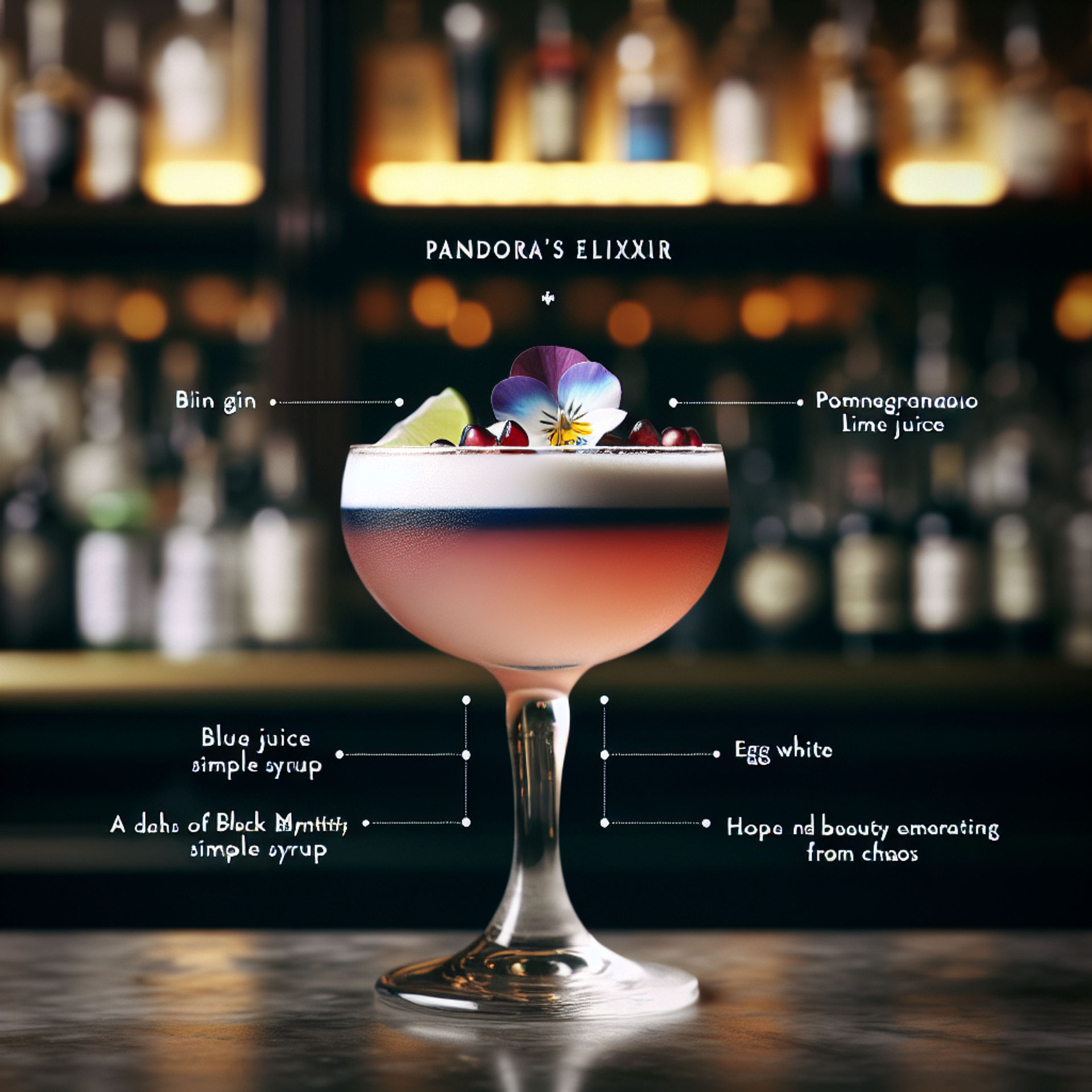 Pandora's Elixir, Cocktail embodying Pandora's myth, sweet with a hint ...