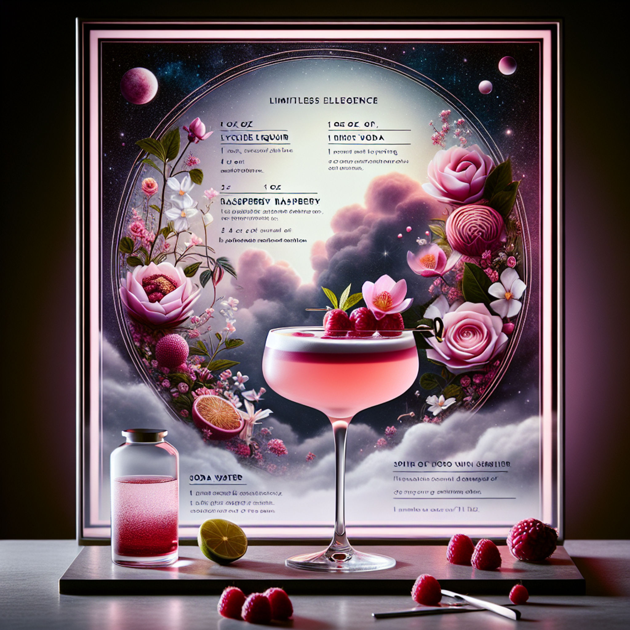 Pink Passion, Romantic lychee raspberry cocktail with rose and citrus notes