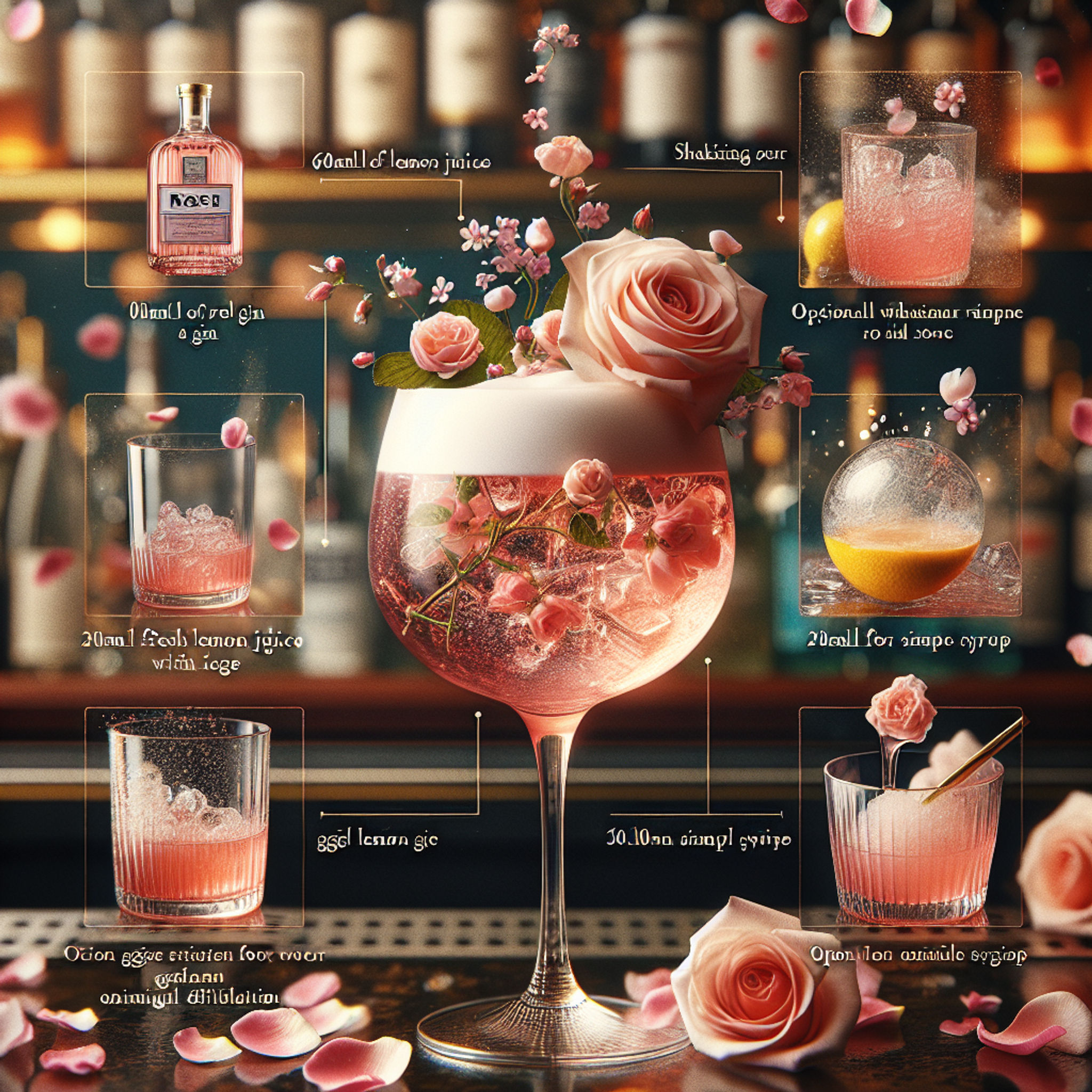 Pink Sour, Floral twist on classic Sour with rose gin and lemon