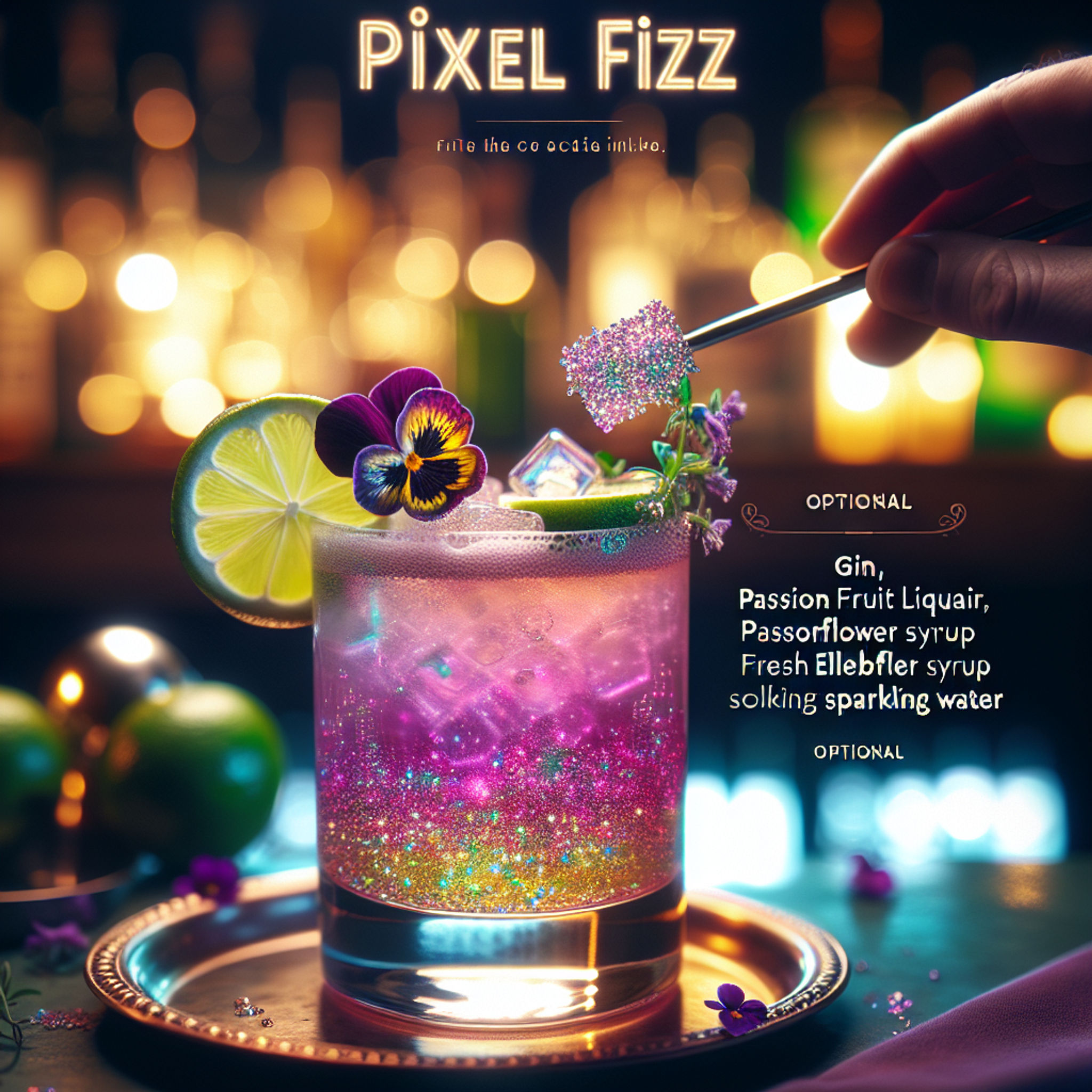 Pixel Fizz, Innovative, vibrant cocktail with tropical flavors and ...