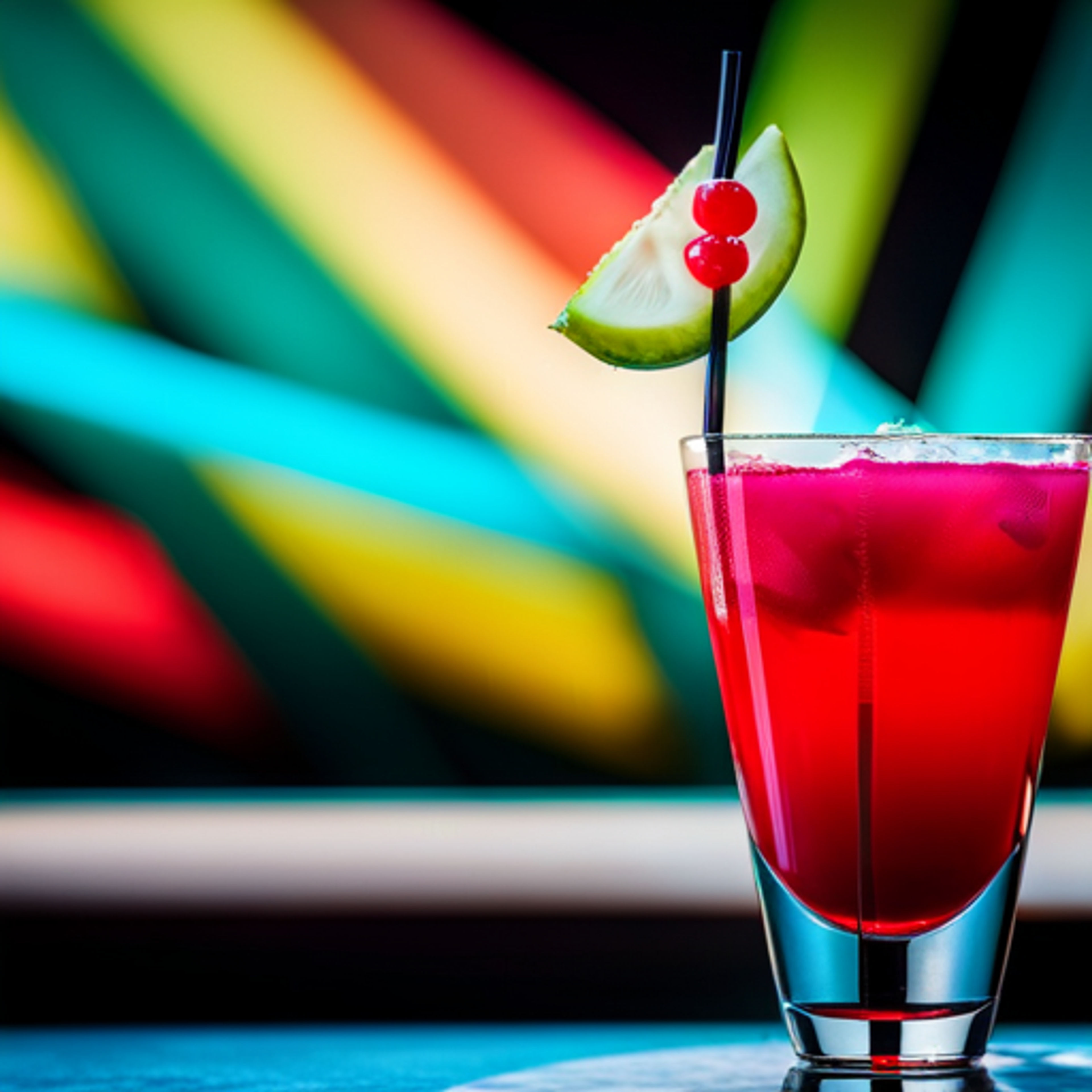 Red Alert, Vibrant, bold cocktail with sweet, tart, smoky flavors