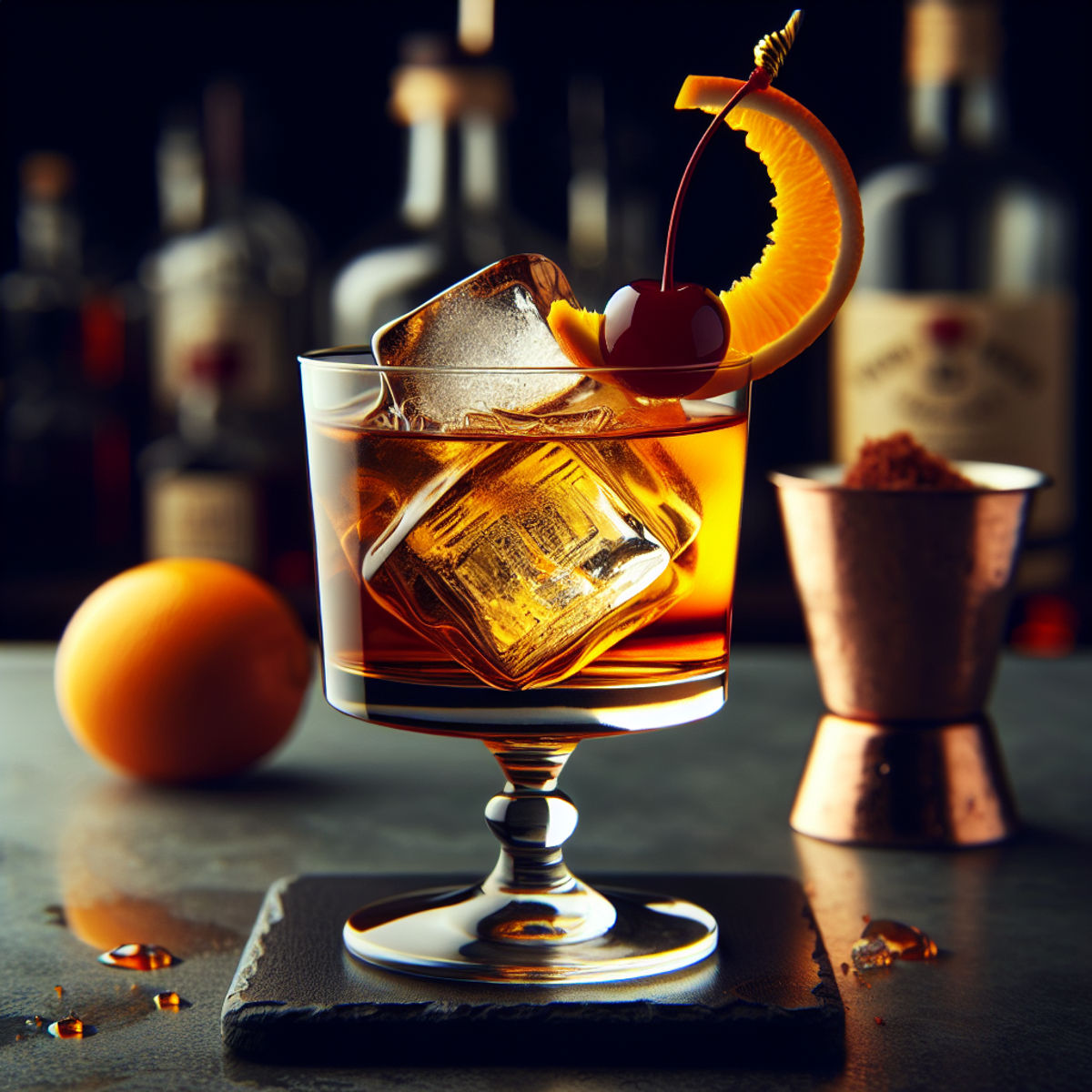 Robot Dancer, Modern twist on classic Old Fashioned, smoother and sweeter.