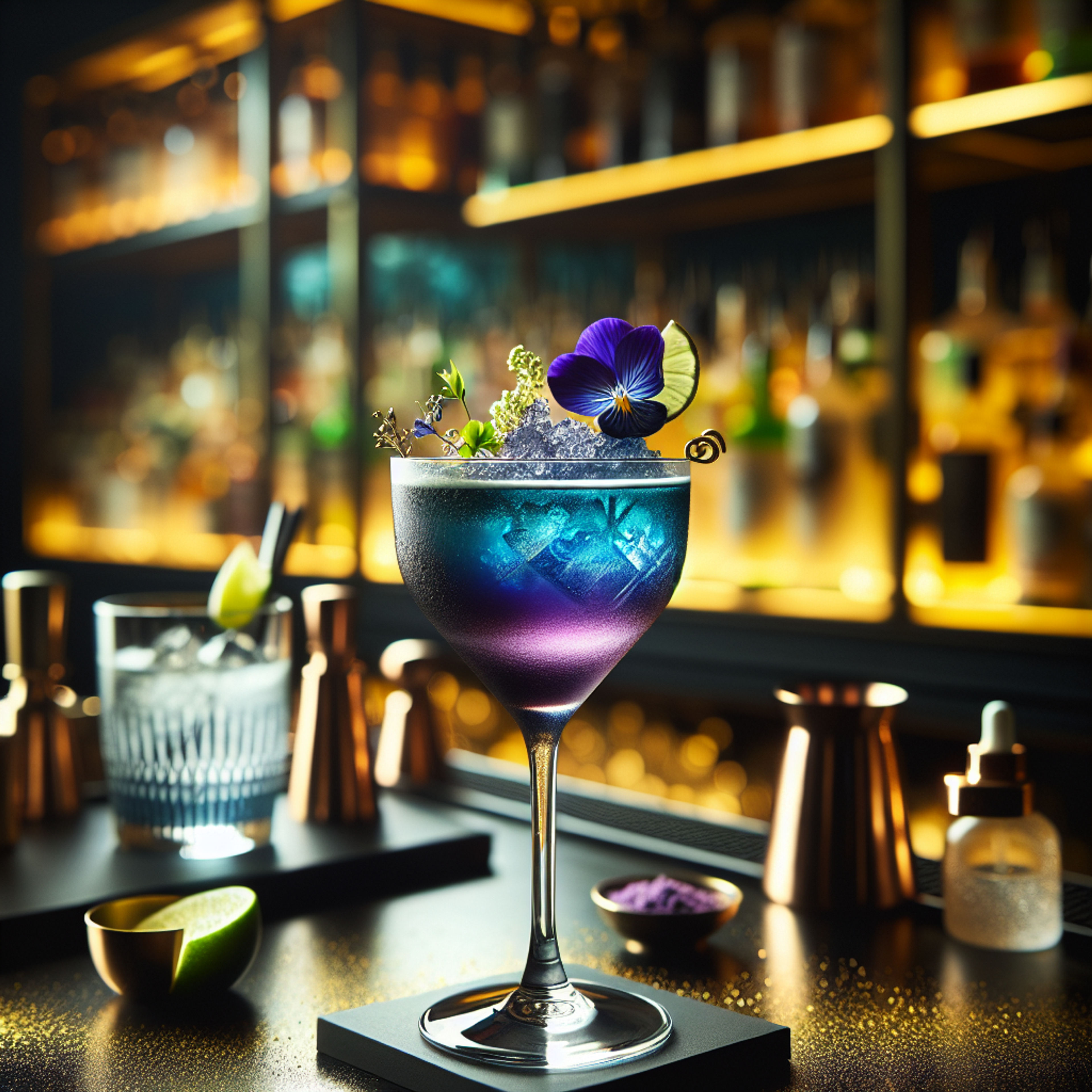 Sapphire Mirage, Innovative color-changing cocktail with botanical gin ...