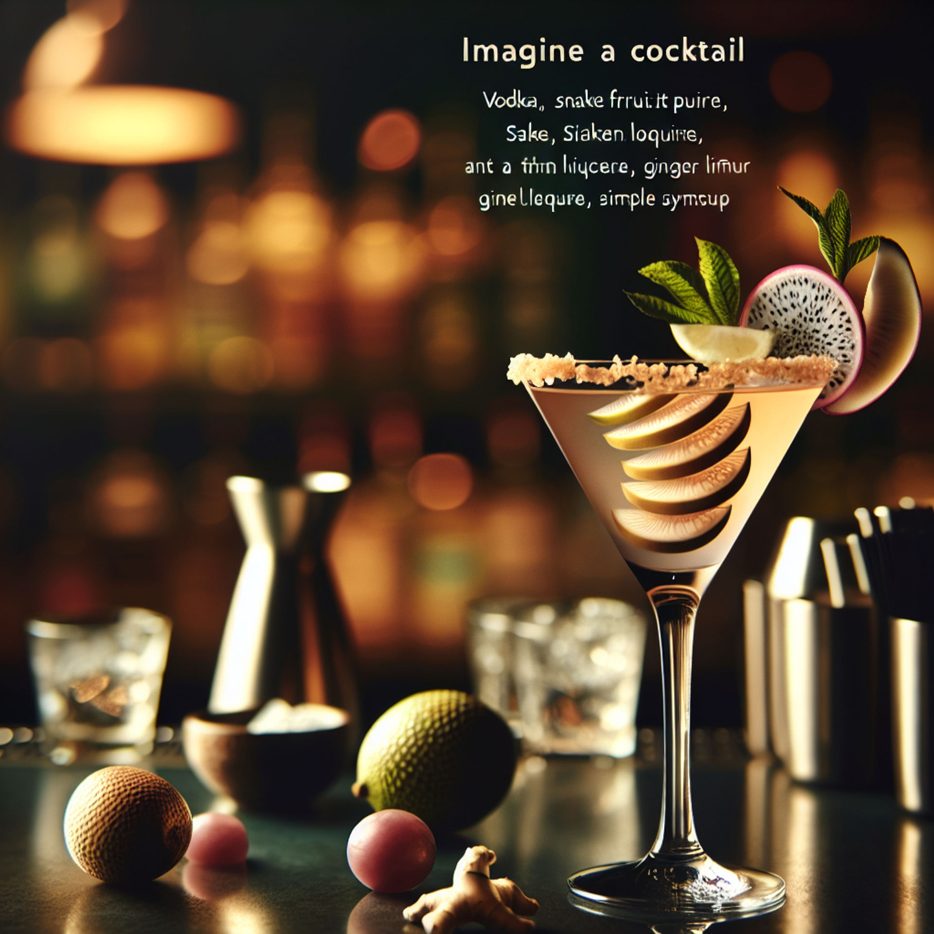 Snake Fruit Oriental Martini, Exotic Snake Fruit Oriental Martini with ...