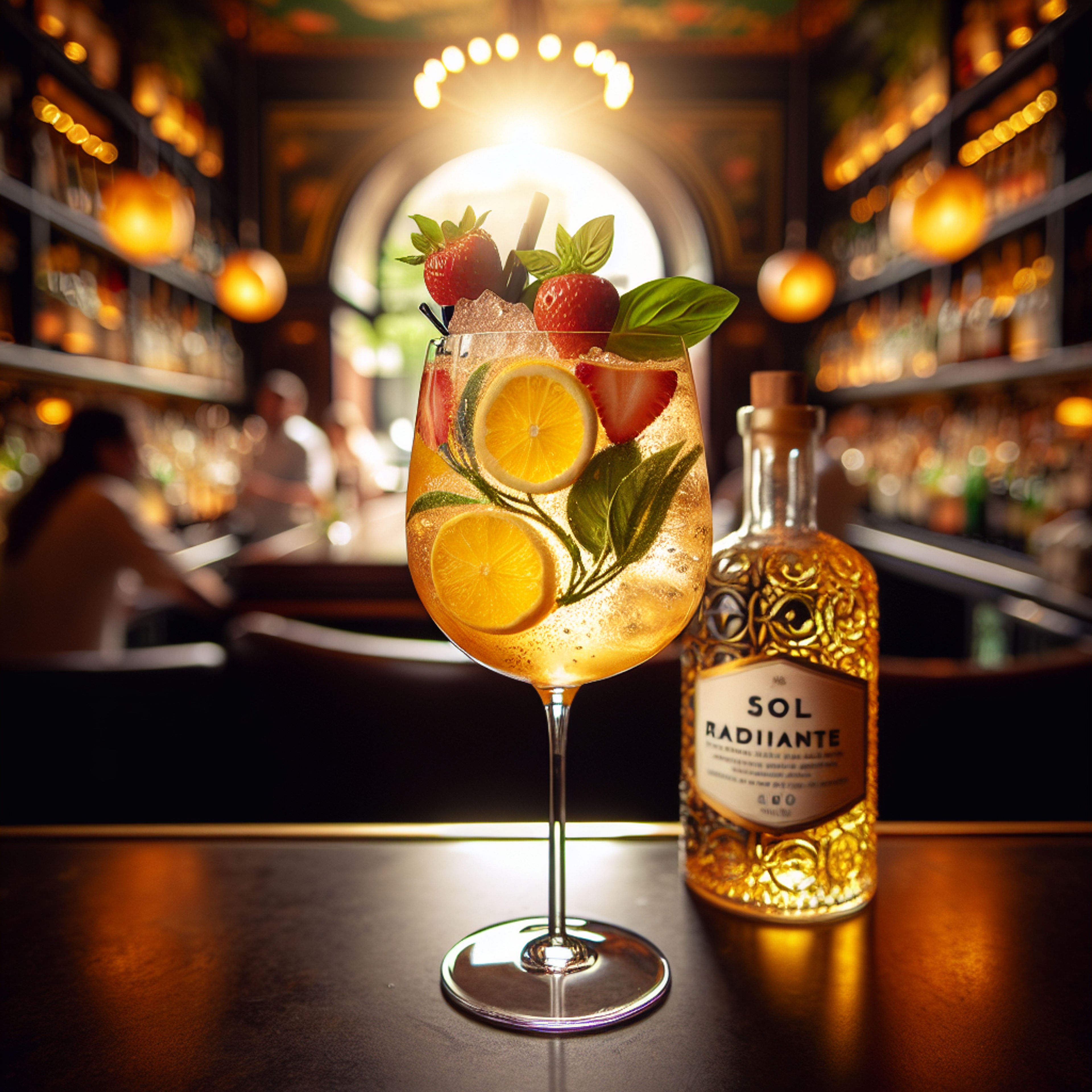 Sol Radiante, Cocktail with Portuguese sparkling wine, peach liqueur ...