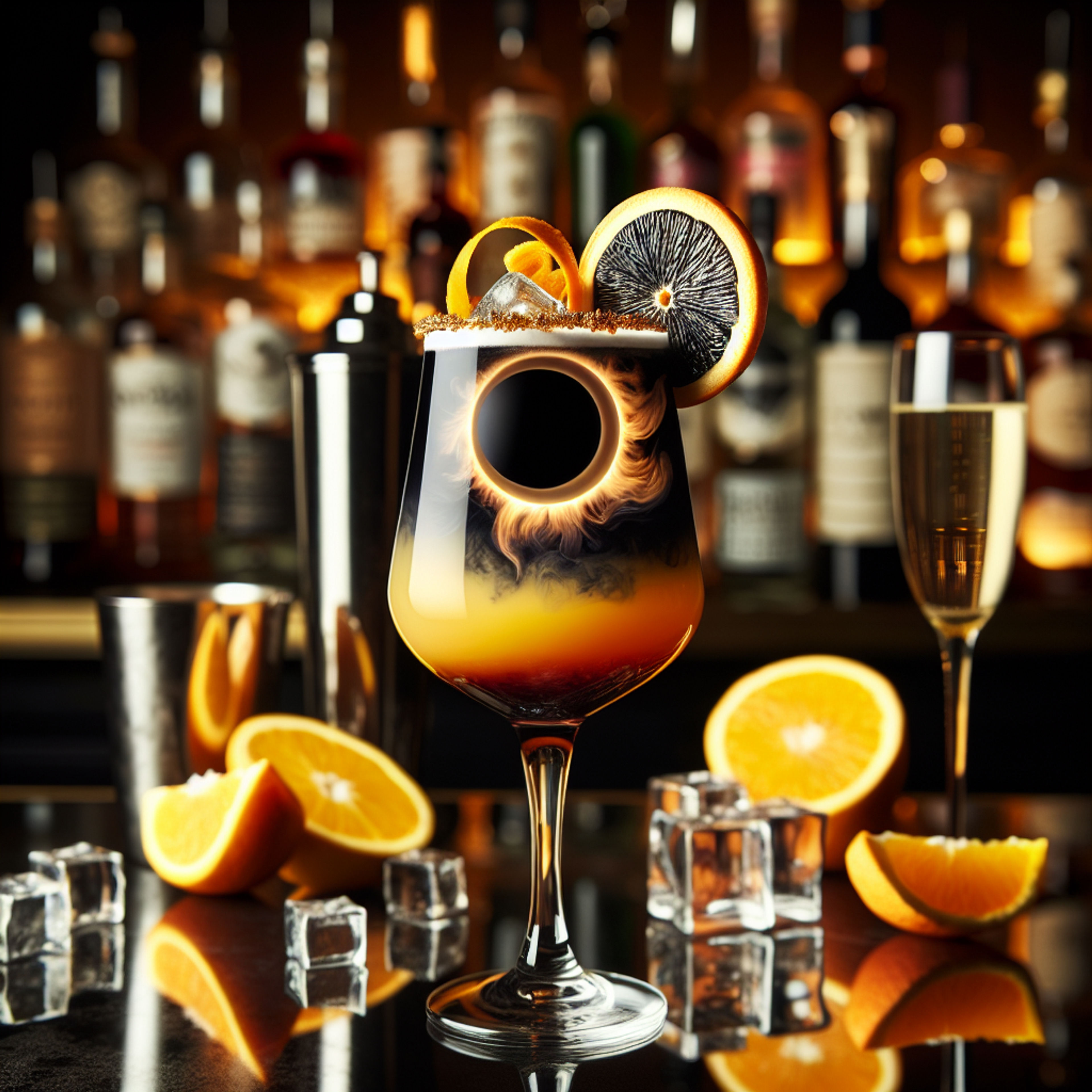 Solar Eclipse, Captivating cocktail mimicking a solar eclipse
