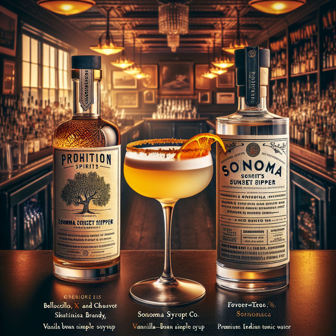 Sonoma Sunset Sipper, Sophisticated cocktail embodying Sonoma's essence