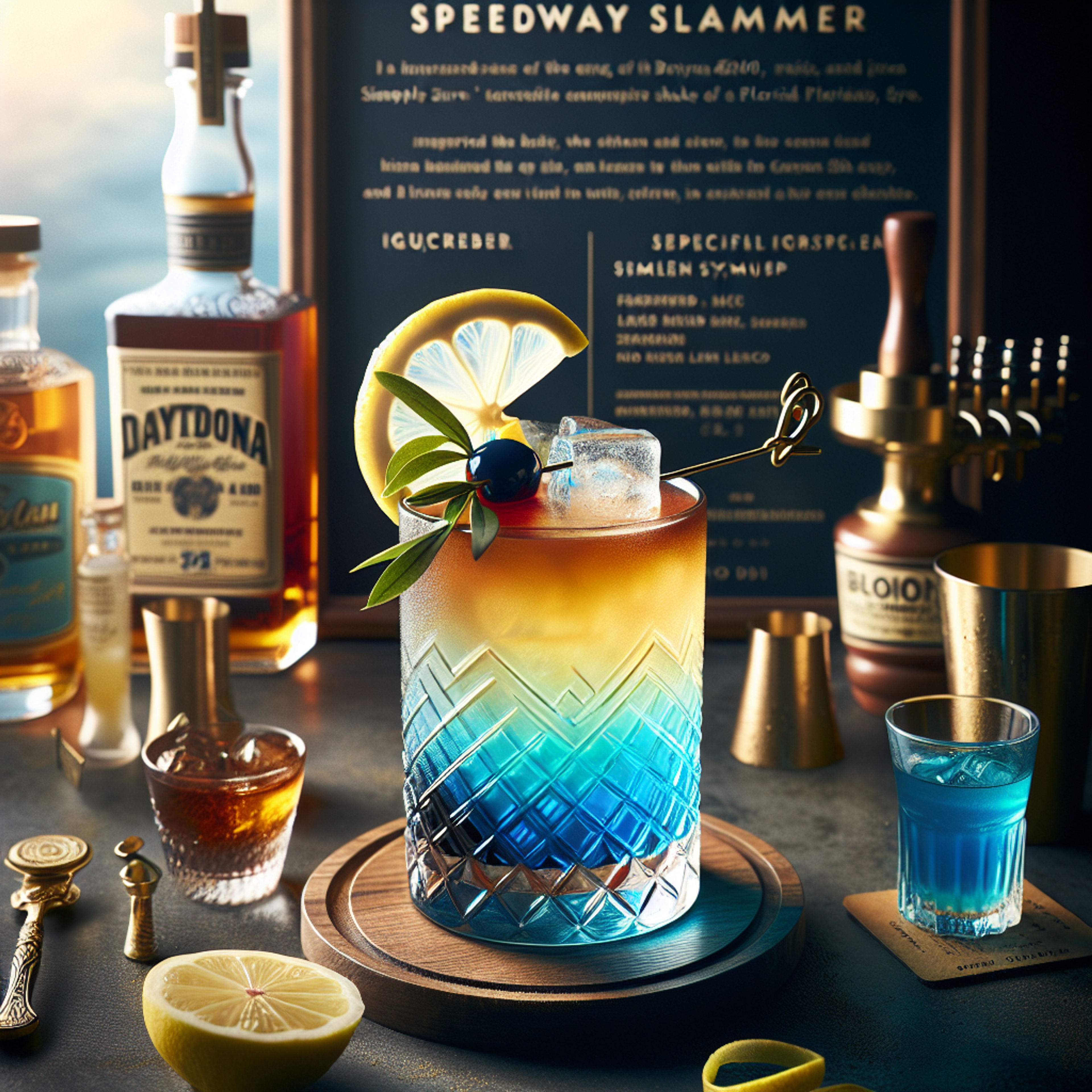 Speedway Slammer, High-octane cocktail with citrus, bourbon, and blue ...
