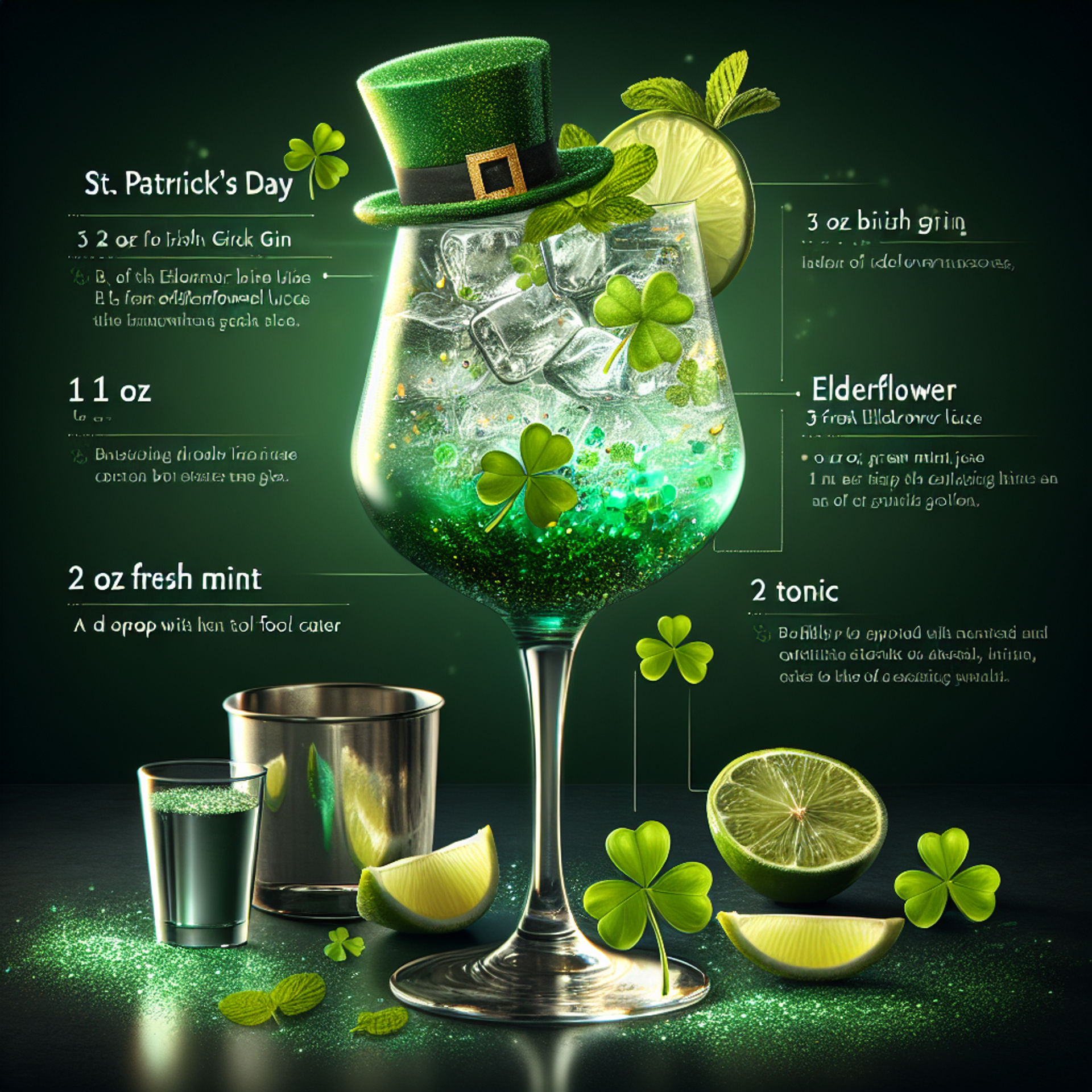 St. Patrick's Shamrock Bliss, Vibrant St. Patrick's Day cocktail with ...