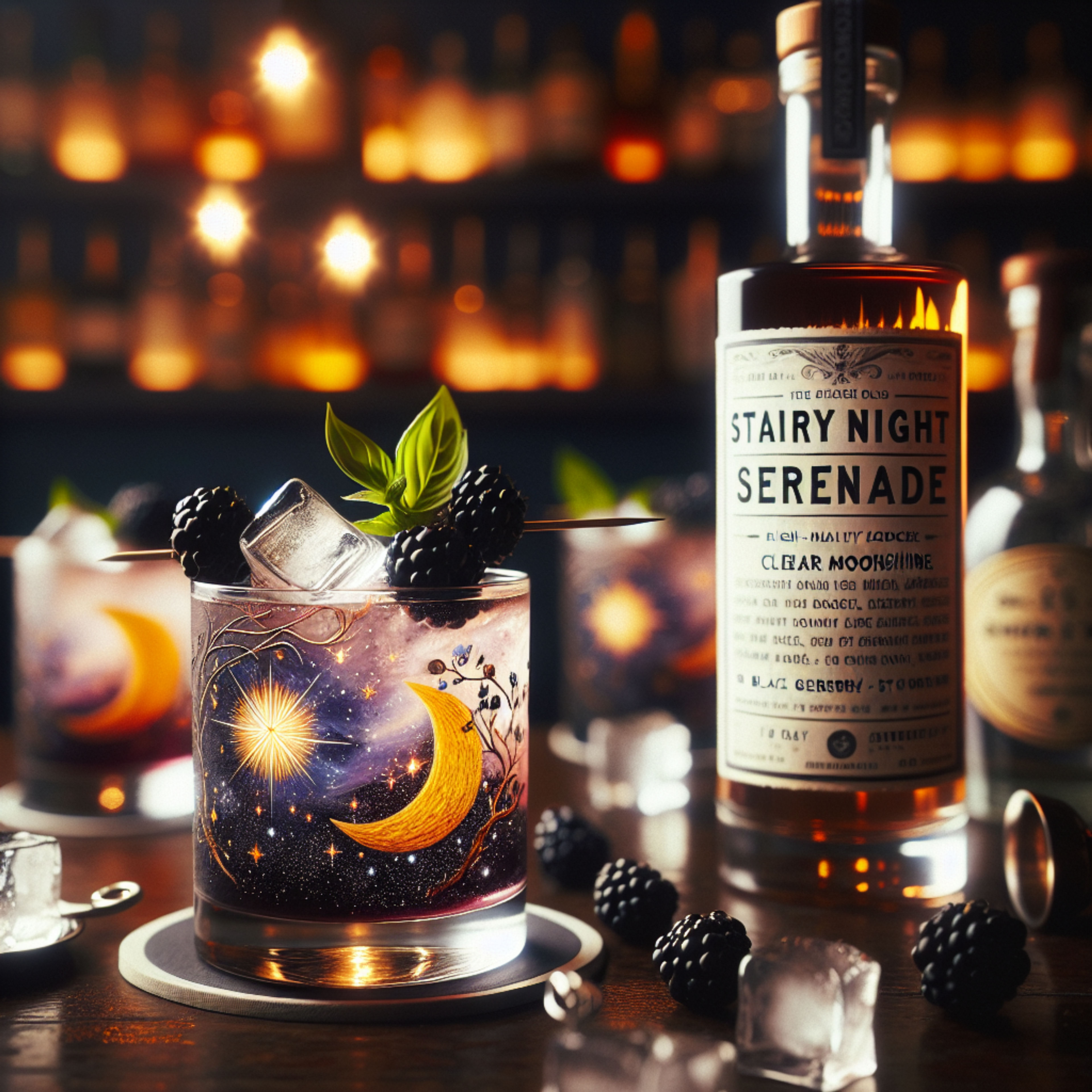 Starry Night Serenade, A cocktail with moonshine, dark berries, and ...
