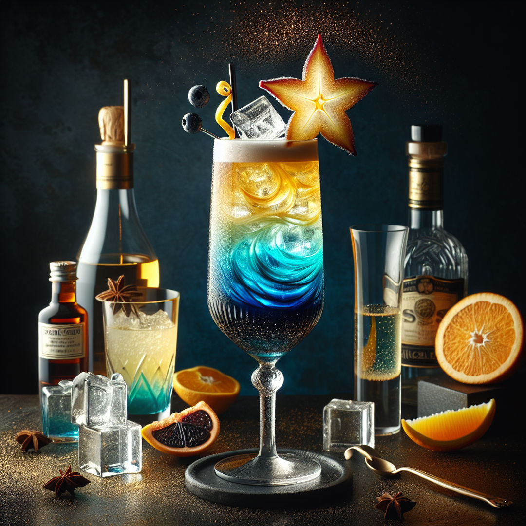 Stellar Nightfall, Layered cocktail inspired by the night sky