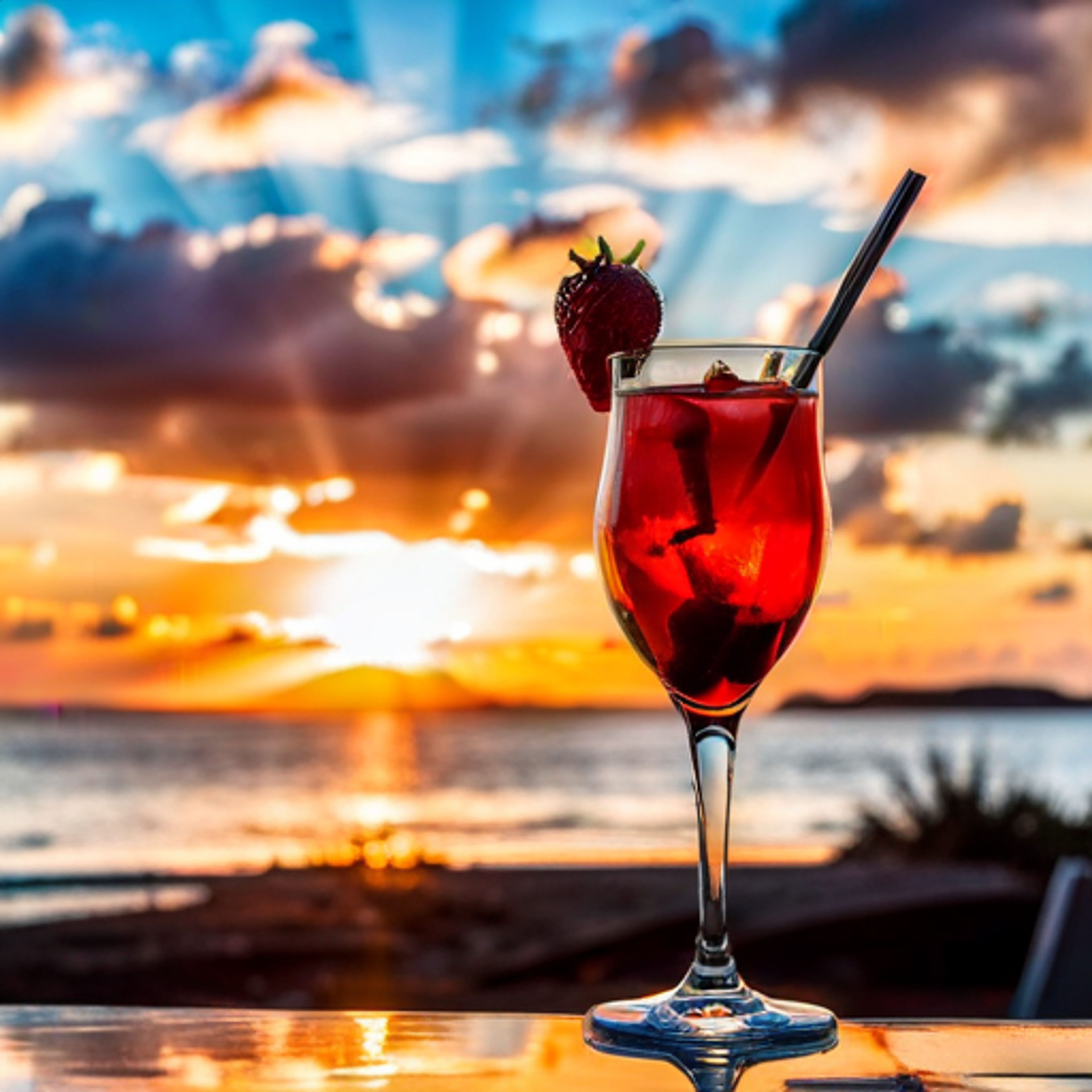 Strawberry Rum Sunset, Vibrant rum cocktail with strawberries and ...