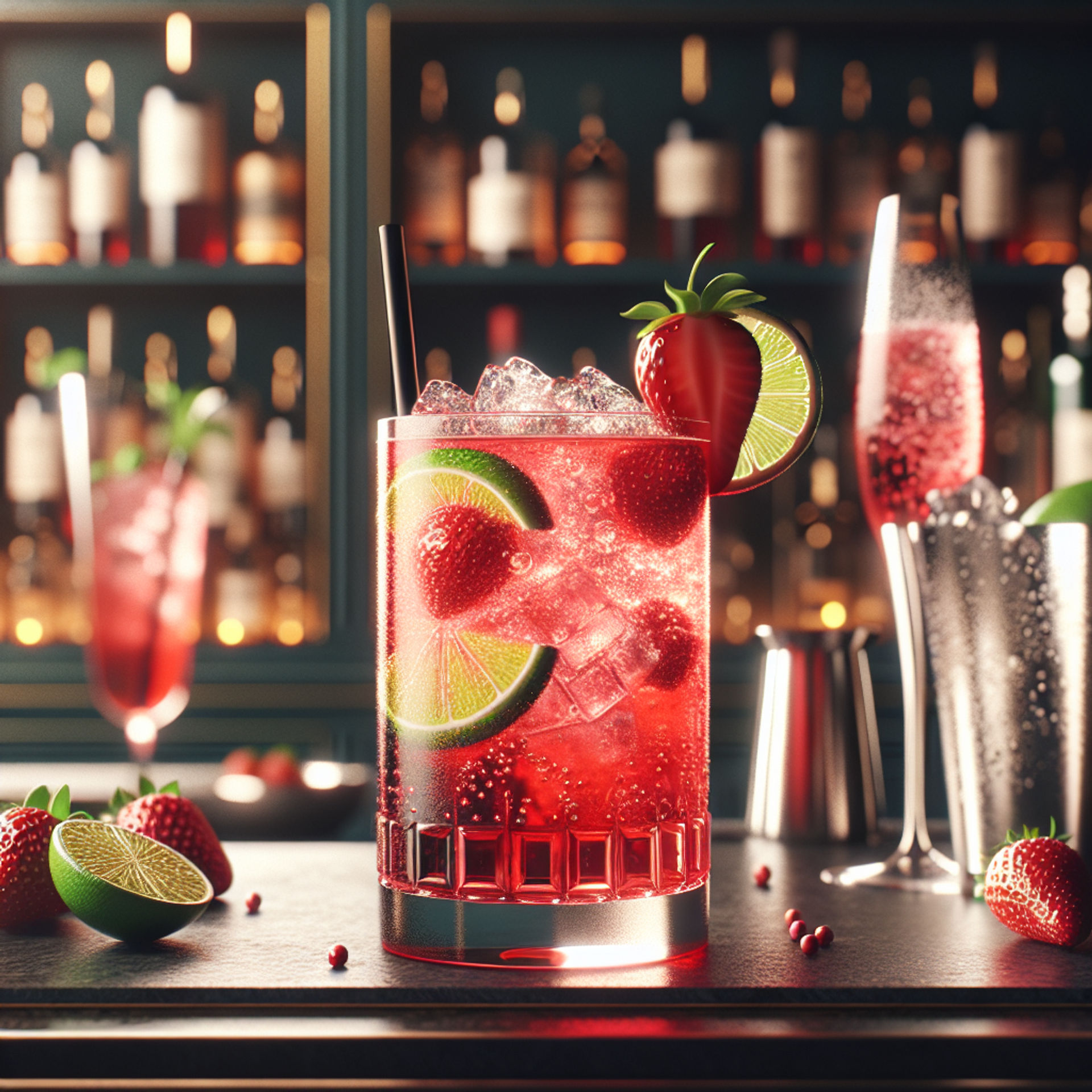 Strawberry Zest Fizz, Refreshing, effervescent cocktail with strawberry ...