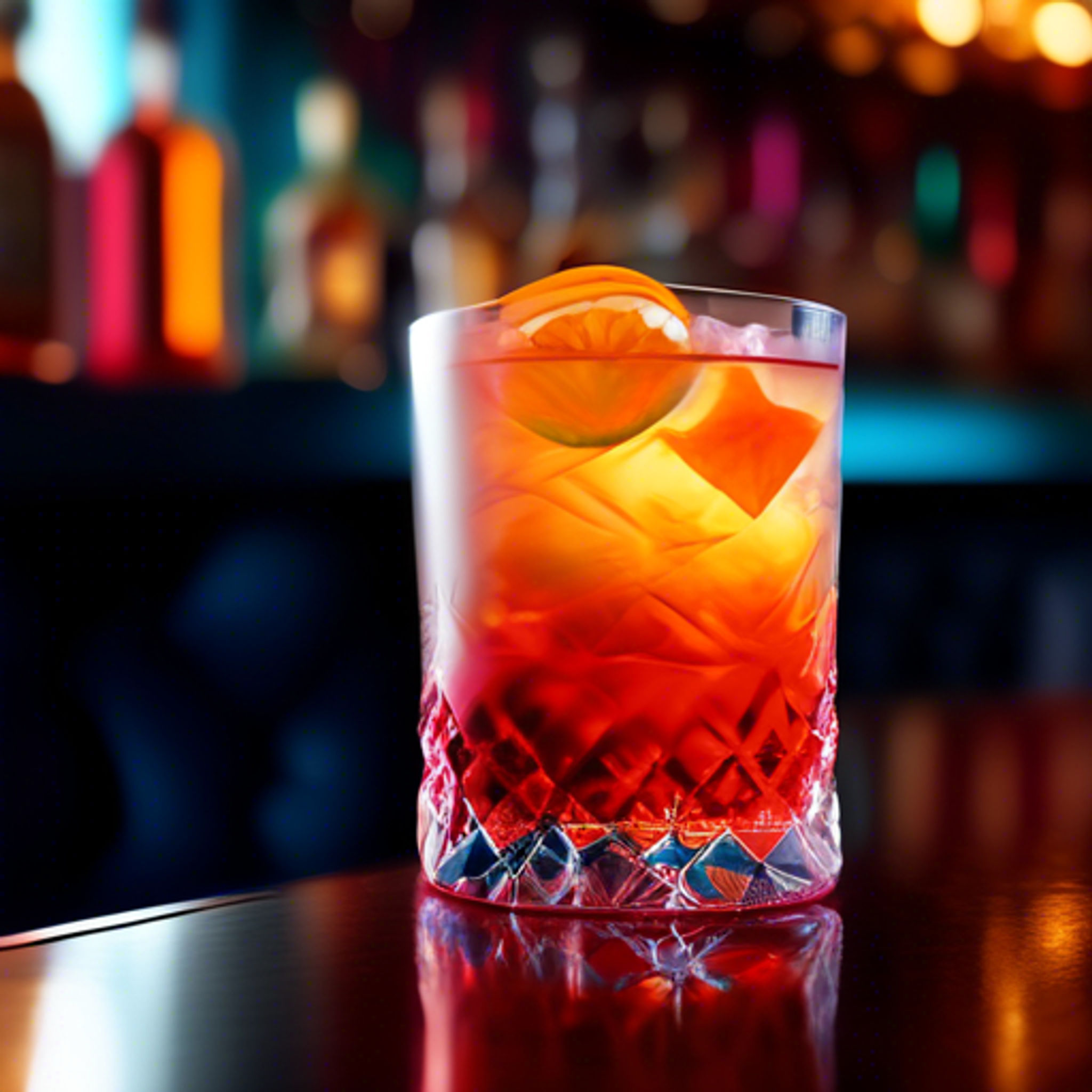 Sunset Ember, Bourbon, ginger liqueur, Aperol, honey, lemon cocktail