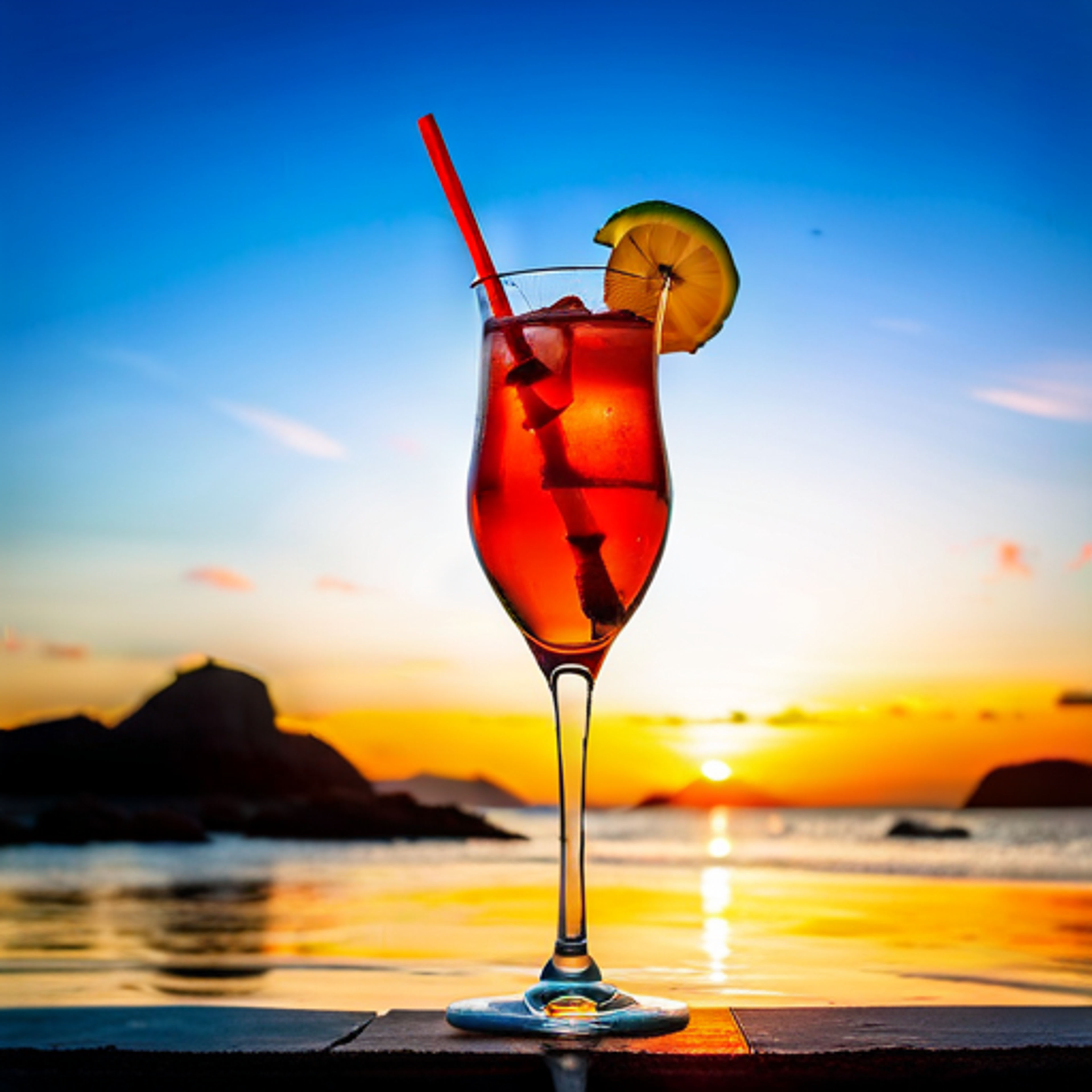 Sunset Fizz, Invigorating, refreshing cocktail with apricot puree and mint