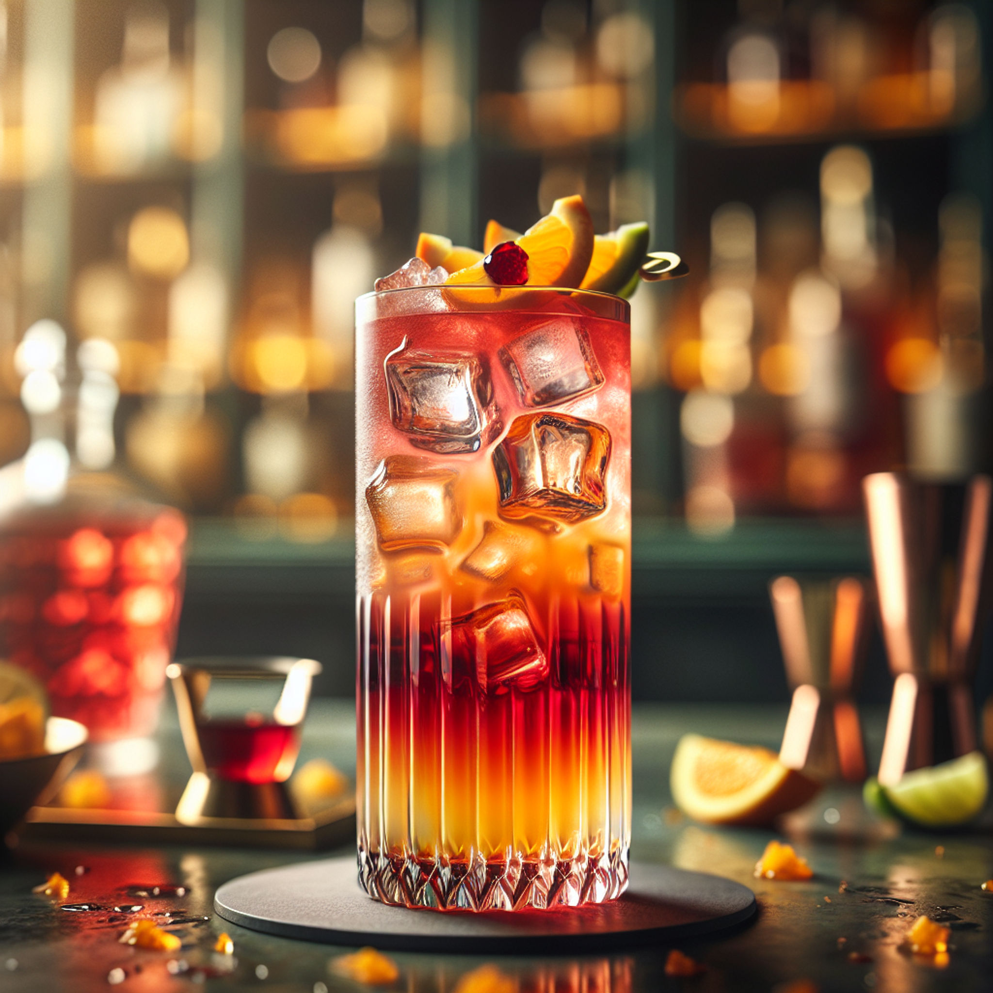 Sunset Fizz, Vibrant and refreshing cocktail with grenadine, ginger ale ...