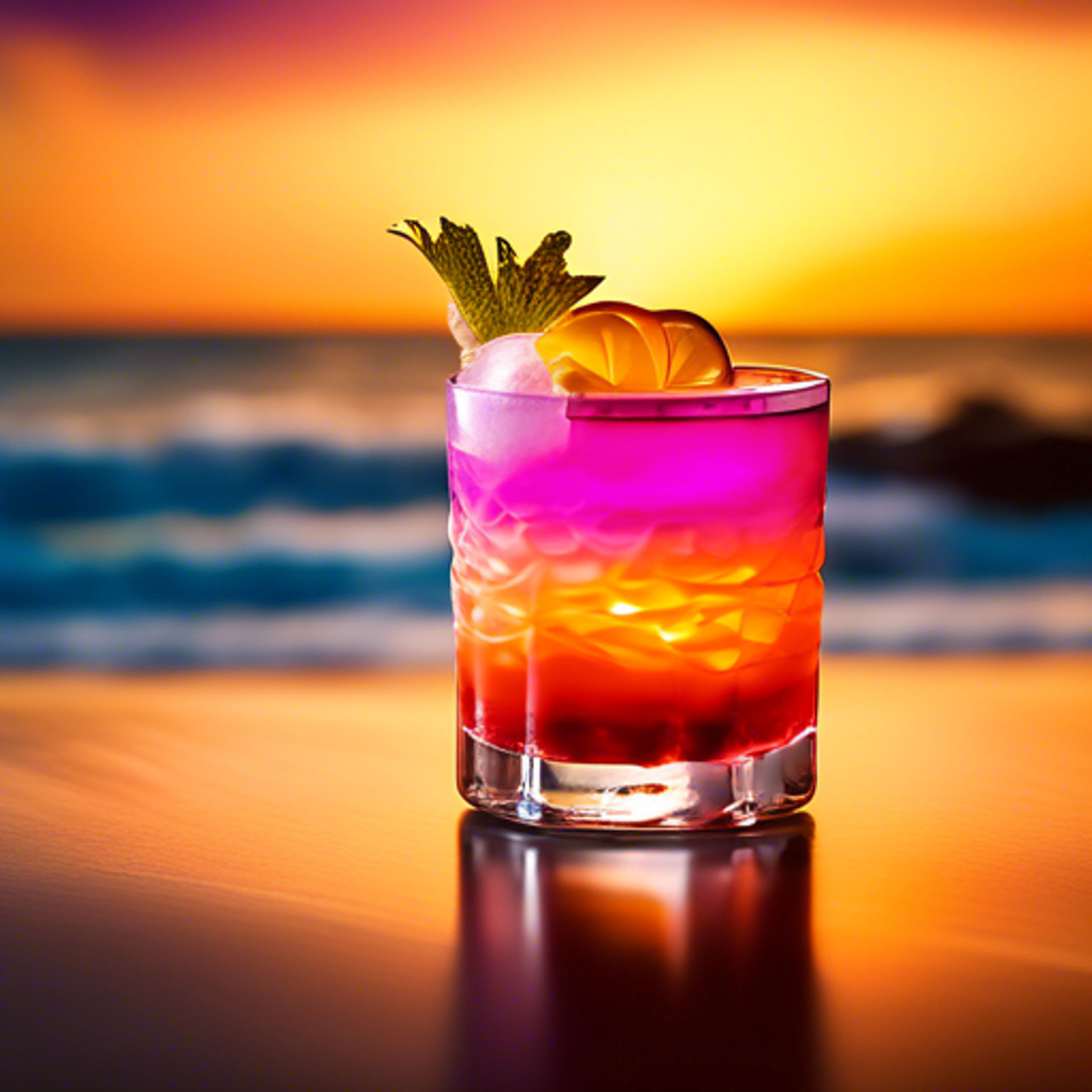 Sunset Harmony, Low-alcohol cocktail with fruity, herbal, and spicy flavors