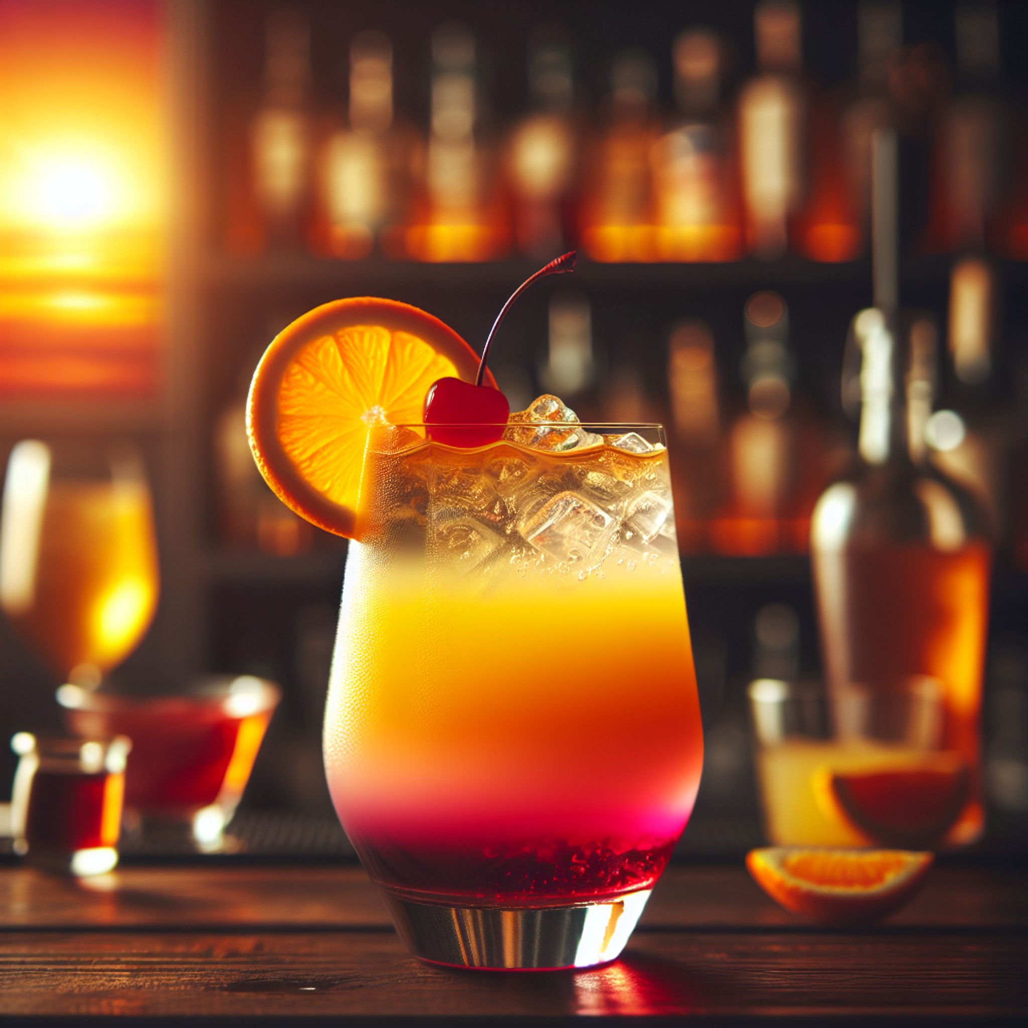 Sunset Mirage, Vibrant, refreshing mocktail with layers of flavors