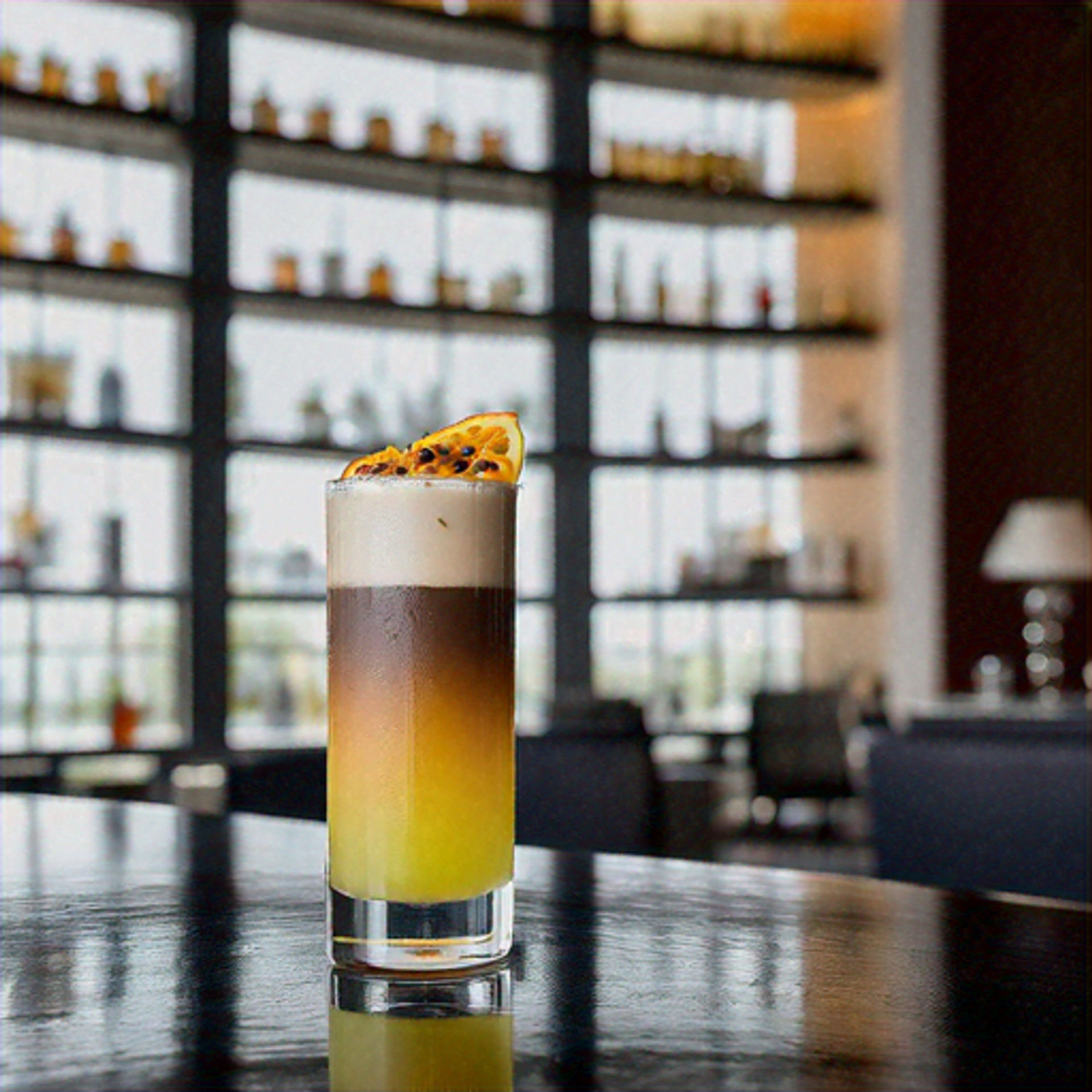 Sunset Rum Dream, Tropical coffee rum cocktail with passion fruit and ...
