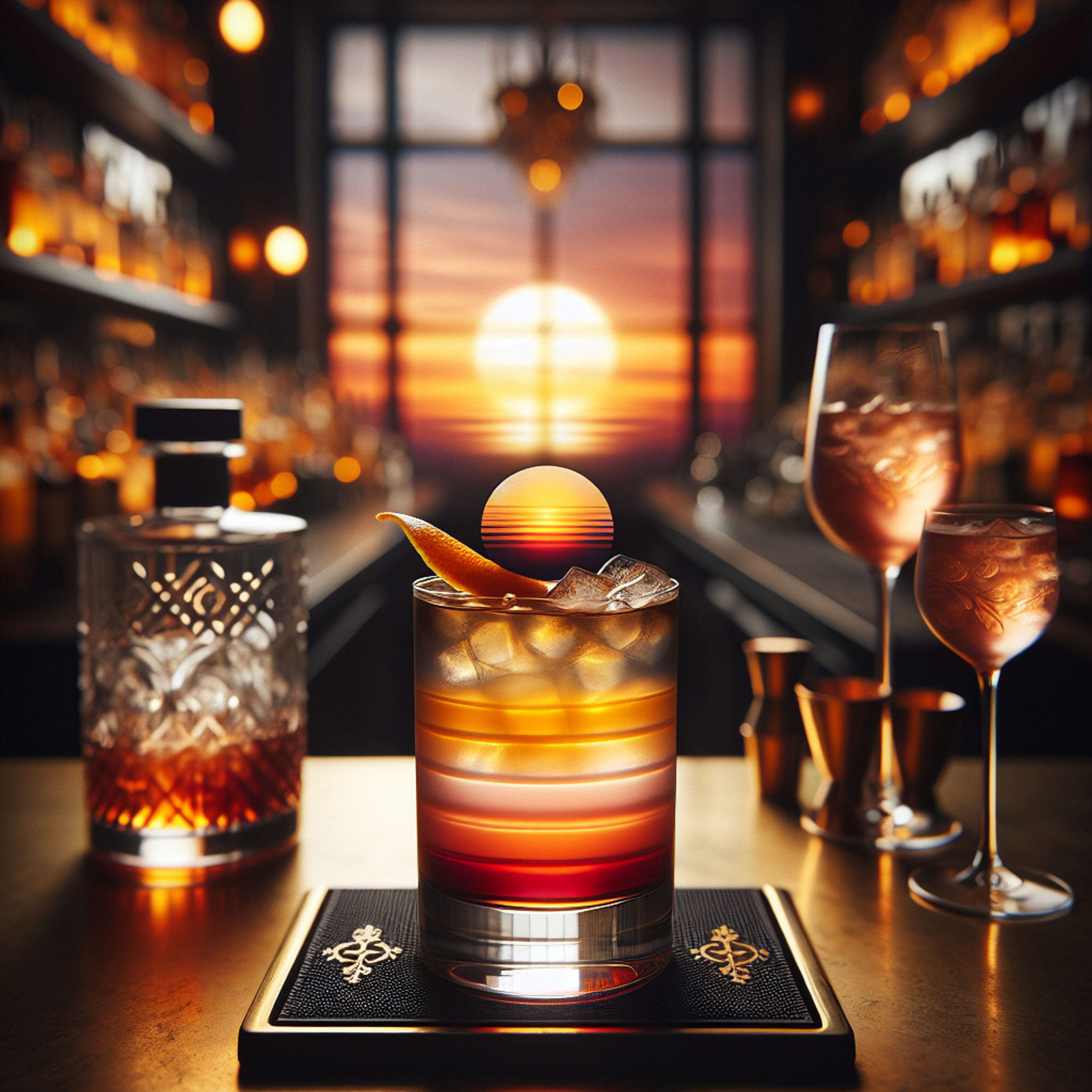 Sunset Serenade Cocktail, Bourbon, Aperol, Vodka, Liquid Smoke, Orange ...