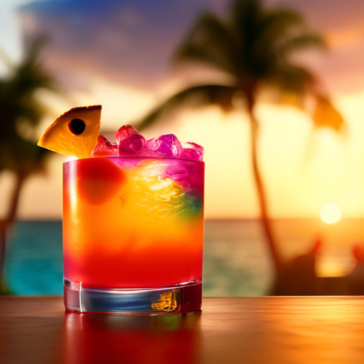 Sunset Serenade, Vibrant tropical cocktail capturing a sunset essence