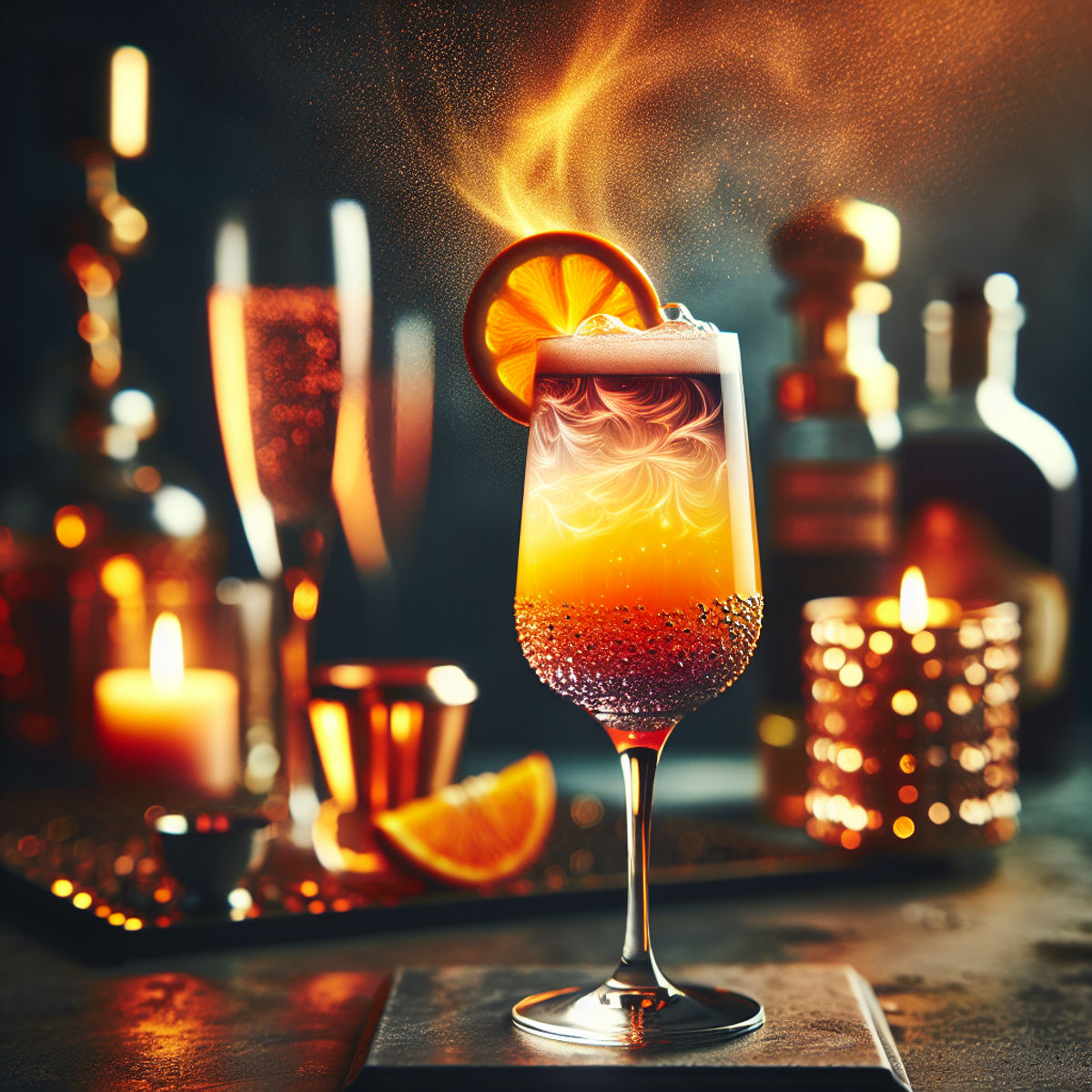 Sunset Sparkle, Vibrant, refreshing, bubbly cocktail for summer evenings