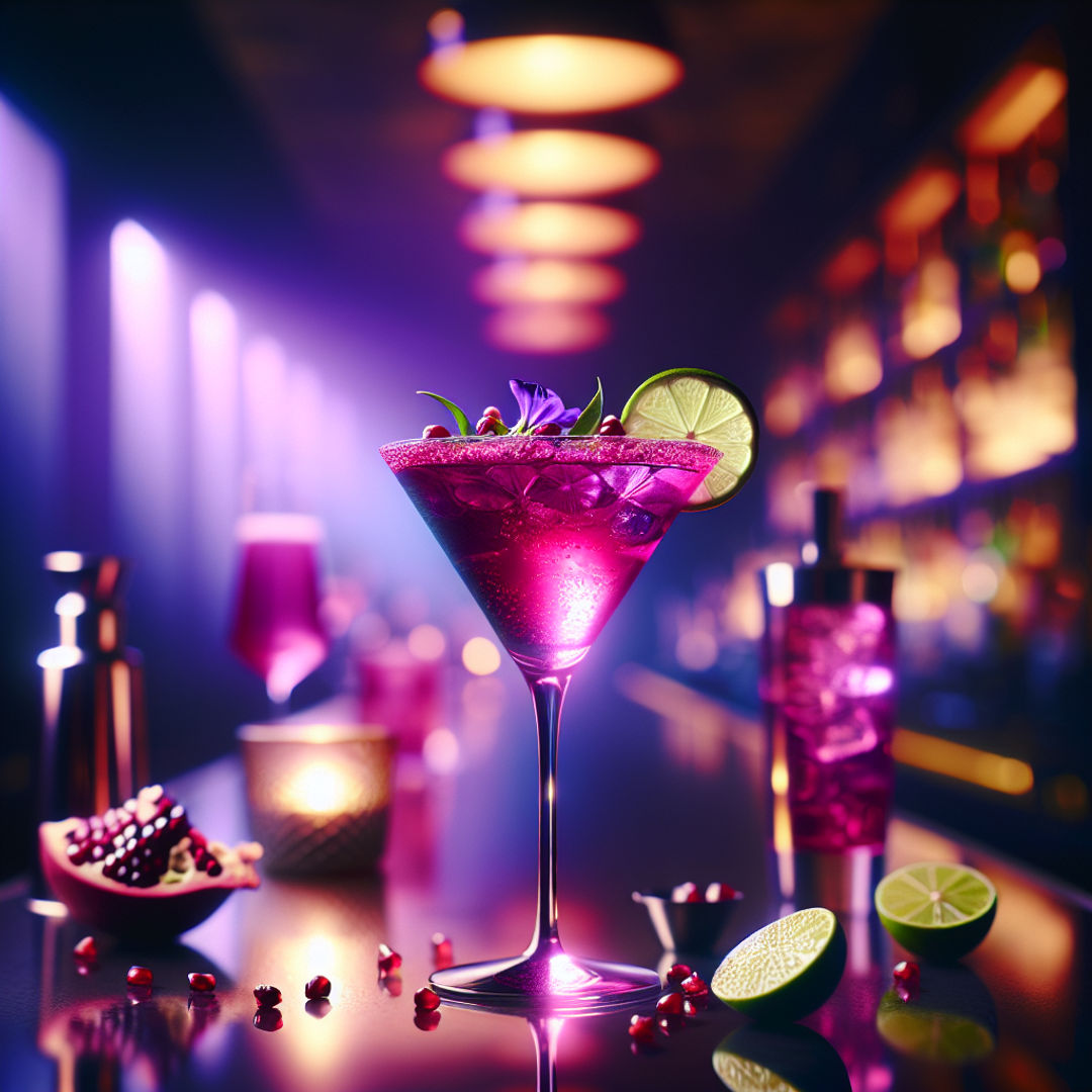 Tech-Tini Revolution, Vibrant magenta gin cocktail with pomegranate and ...