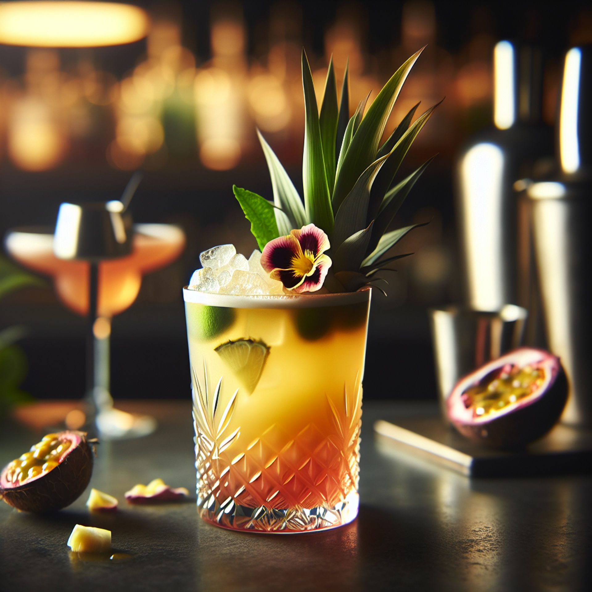 Tropical Bloom, Refreshing tropical mocktail with exotic flavors and floral allure