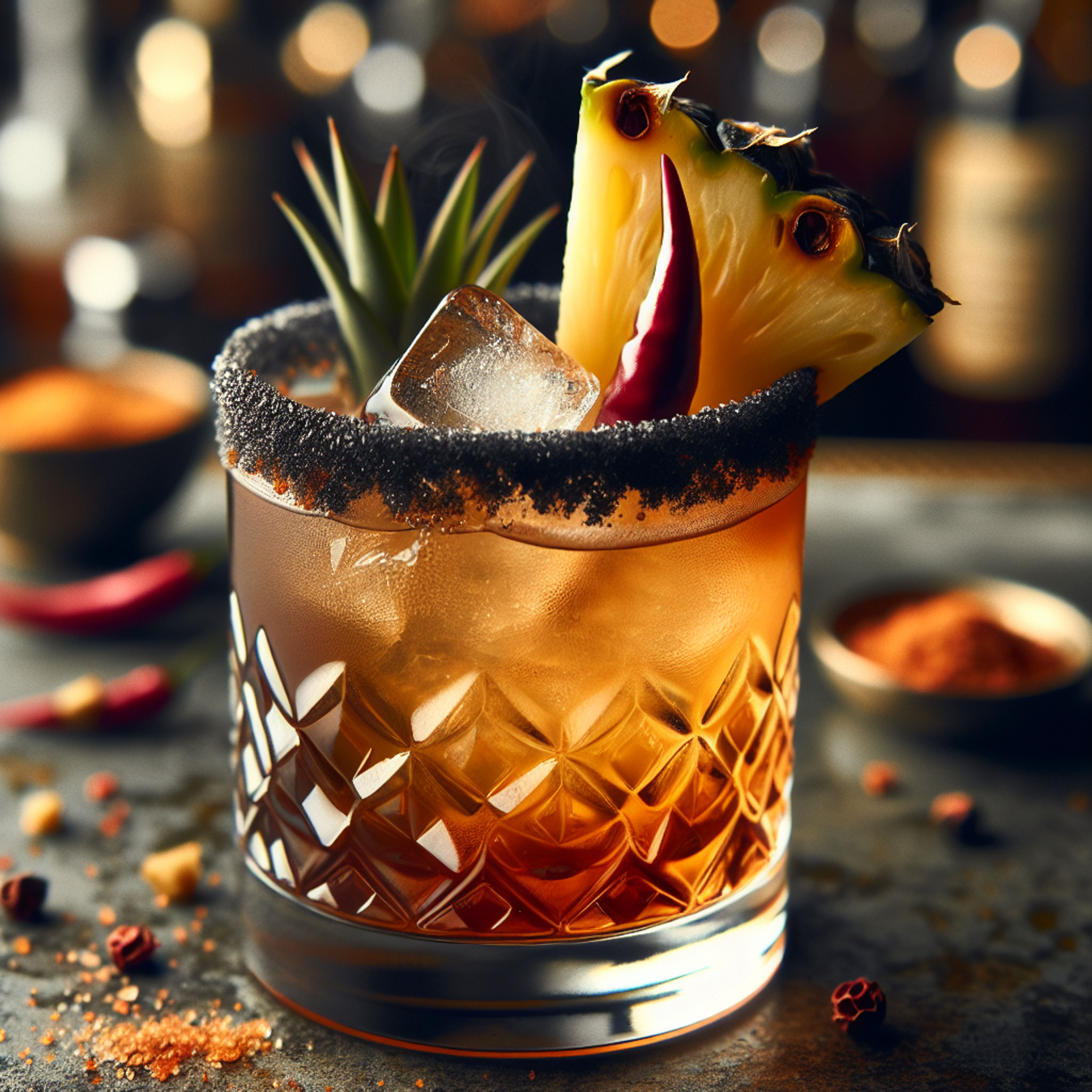 Tropical Ember, Smoky, spicy, sweet cocktail with mezcal and tropical ...