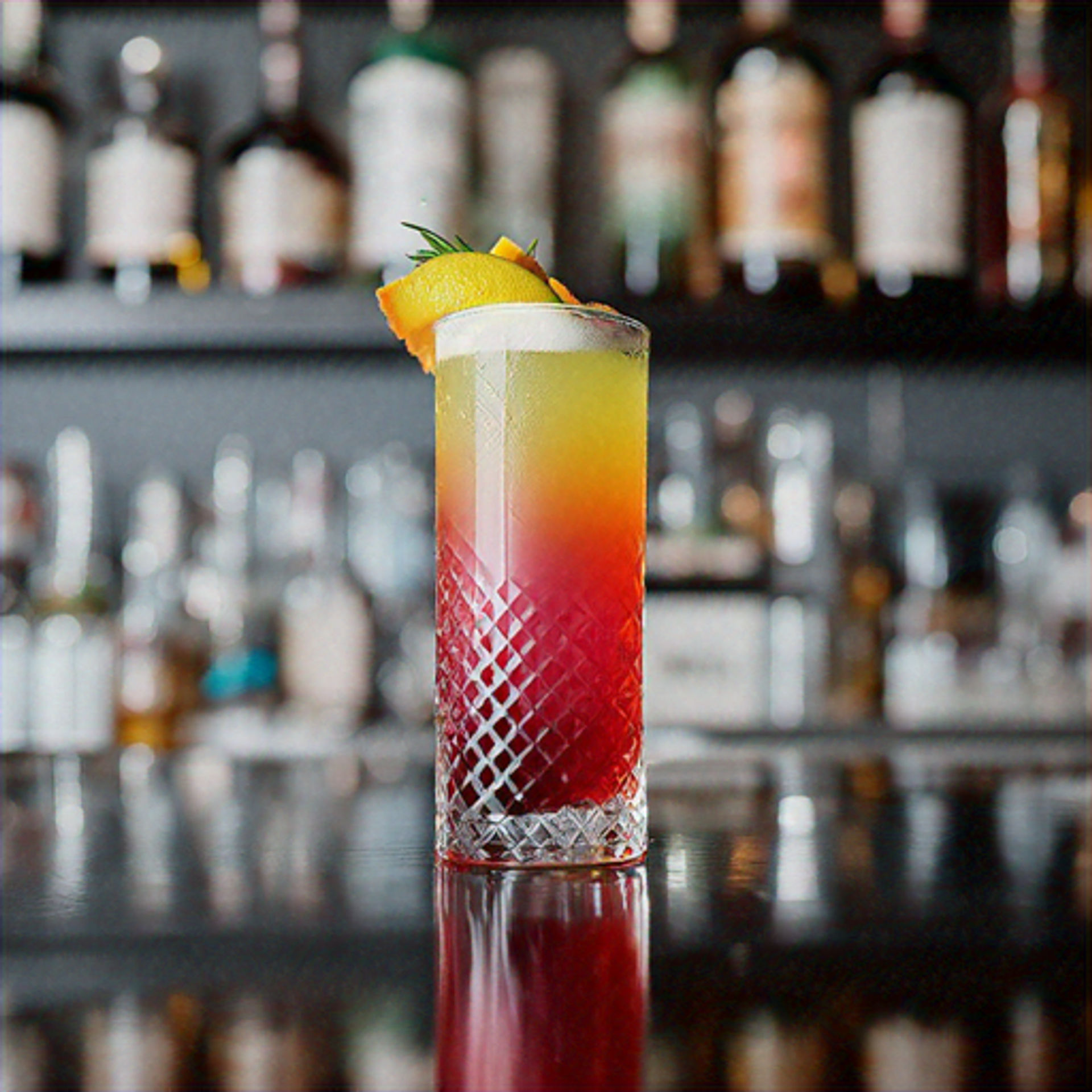 Tropical Infusion Fizz, Vibrant tropical cocktail with rum, gin, mango ...