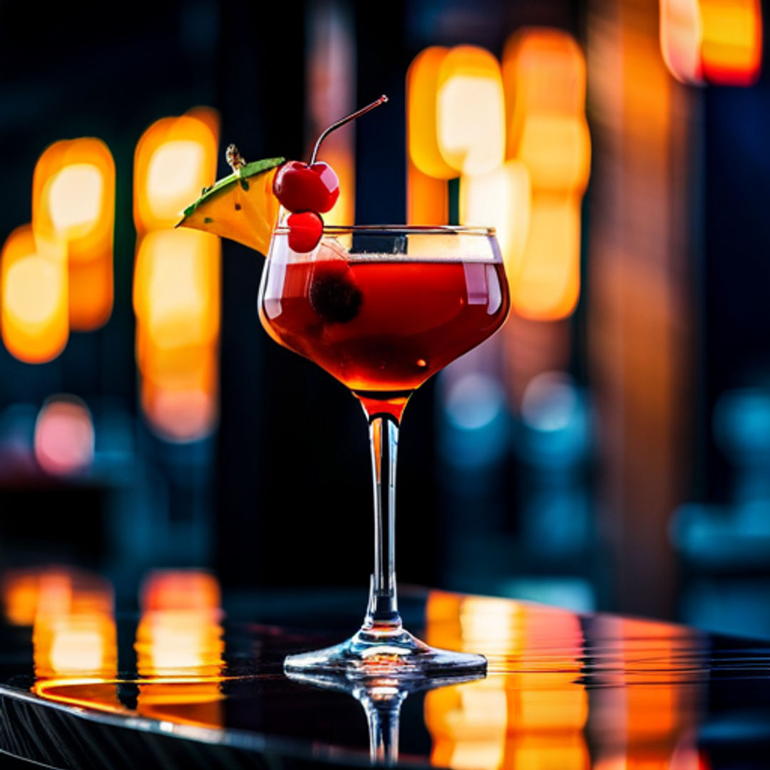 Tropical Majesty, Regal cocktail with Hennessy and tropical fruit flavors