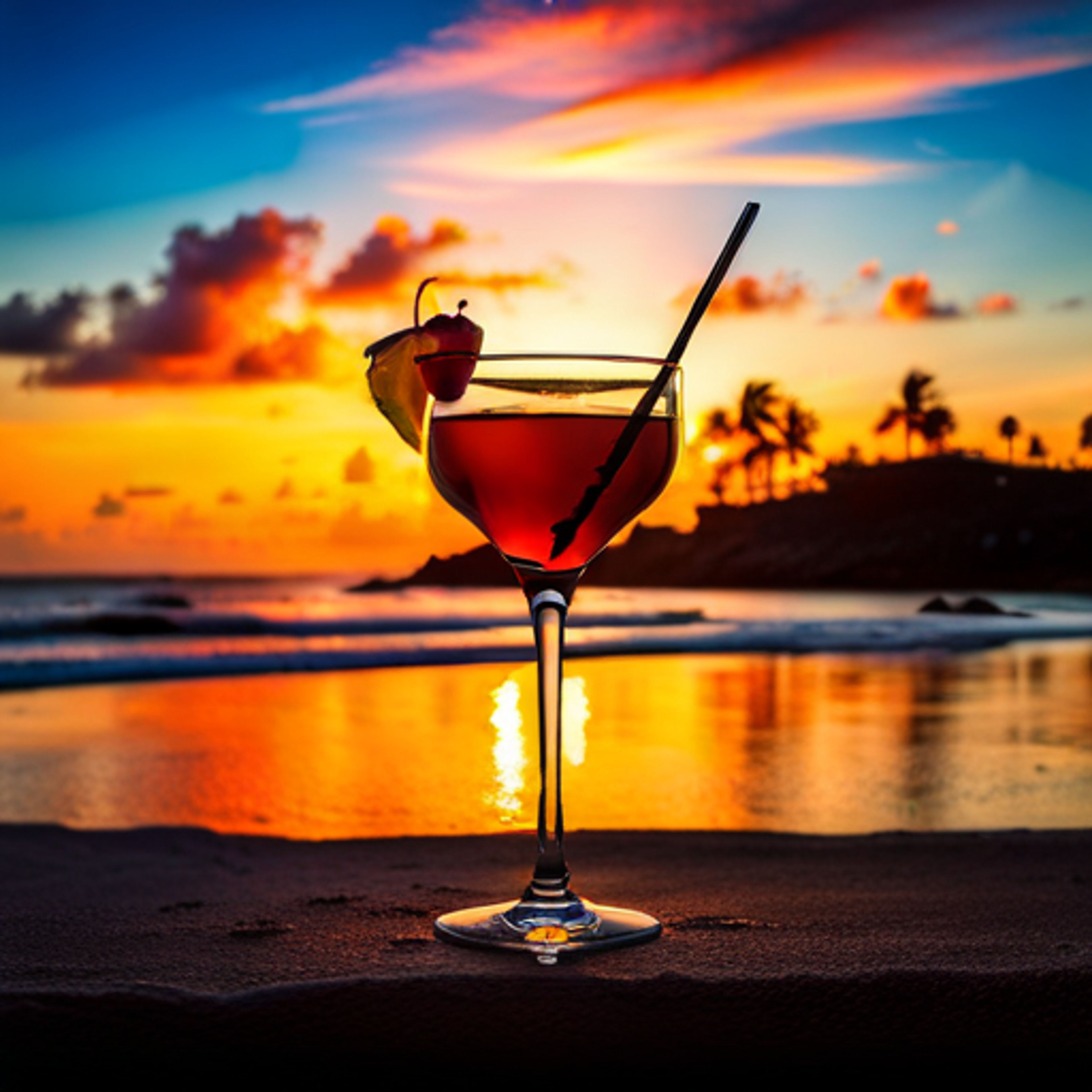 Tropical Sundown Symphony, Tropical rum cocktail with fresh fruit ...