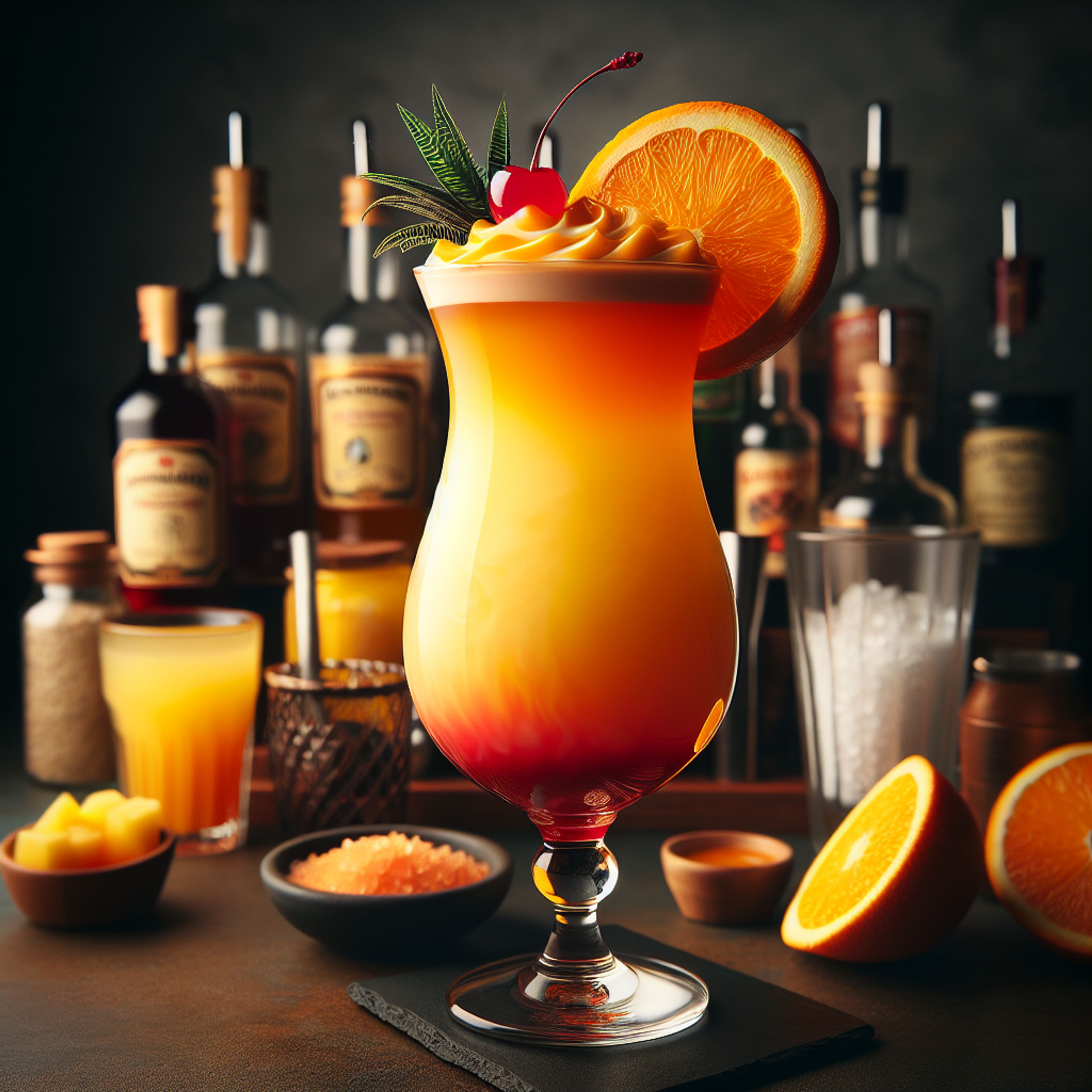 Tropical Sunset Cream, vibrant, non-alcoholic mocktail capturing the ...