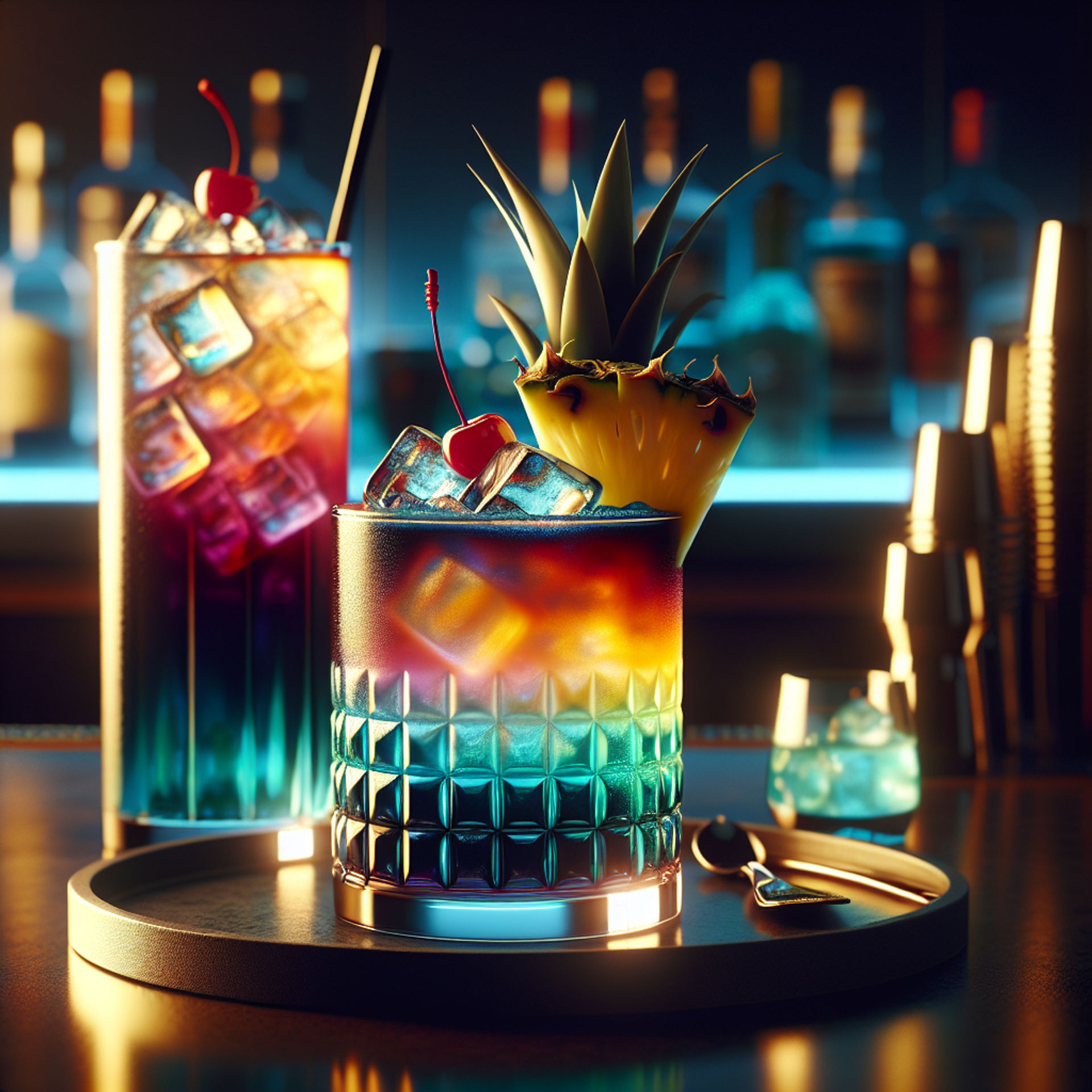 Tropical Twilight Fizz, Refreshing tropical cocktail with gin, blue ...