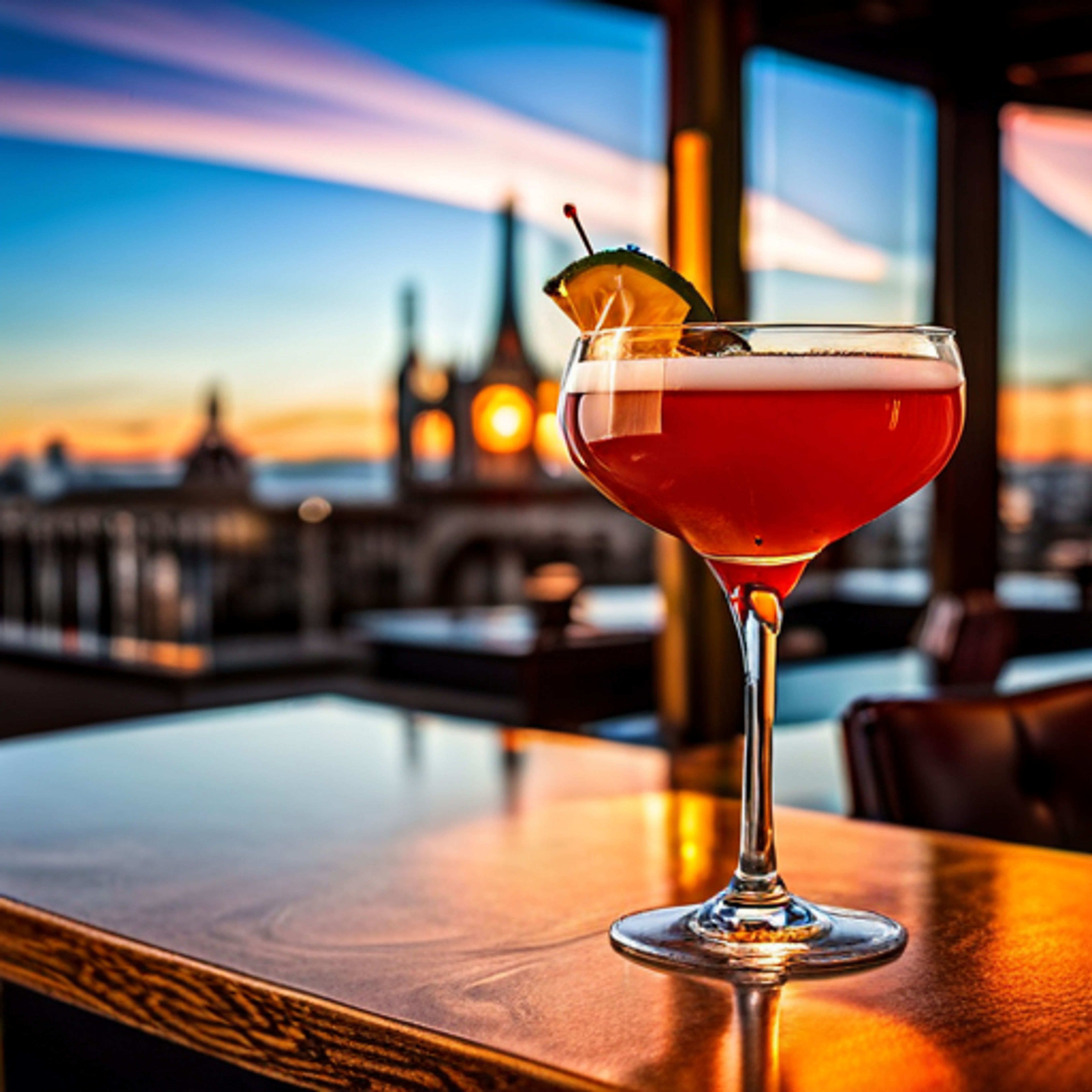 Tuscan Twilight Sour, Elegant Tuscan cocktail with Grappa and herbal notes