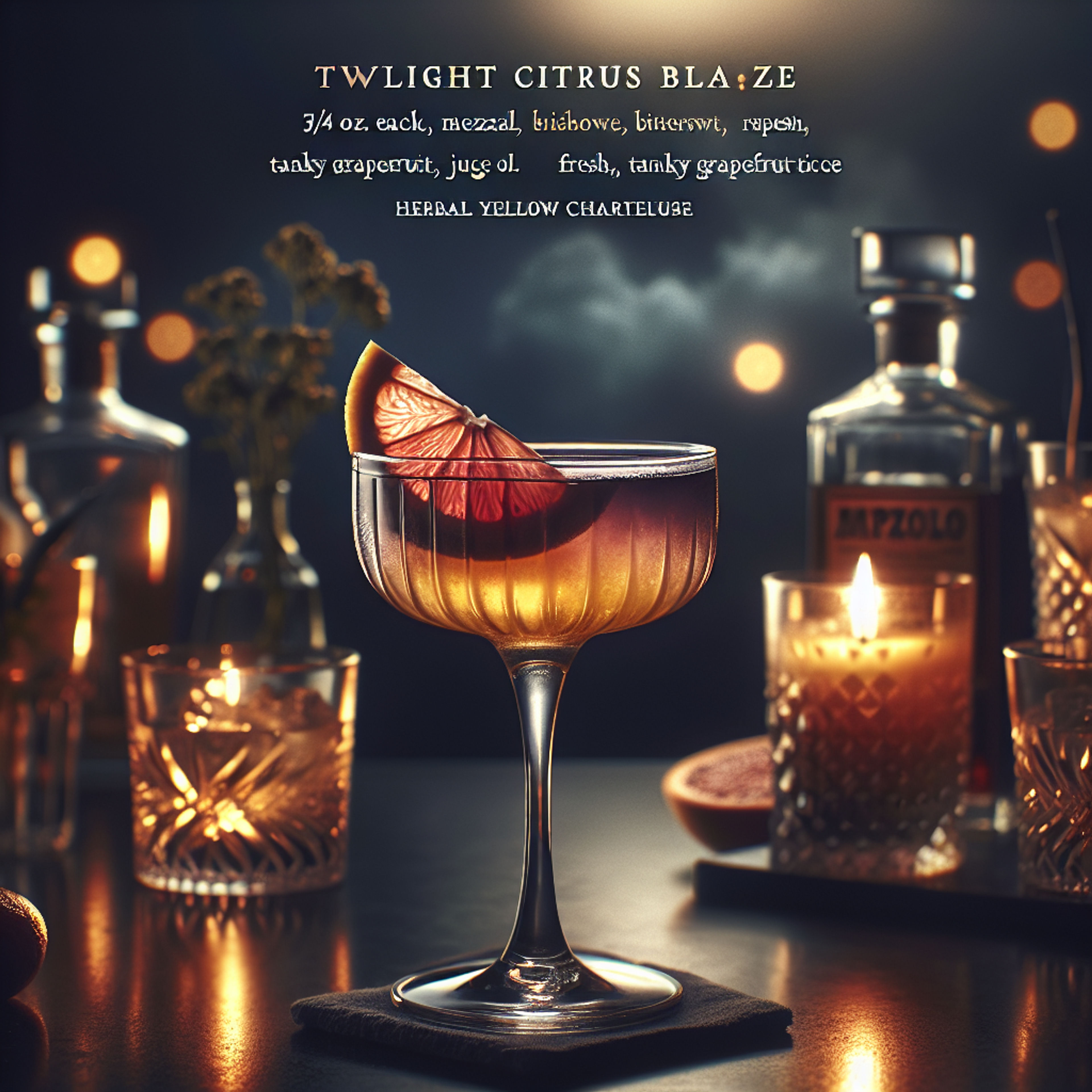 Twilight Citrus Blaze, Innovative take on Naked and Famous cocktail