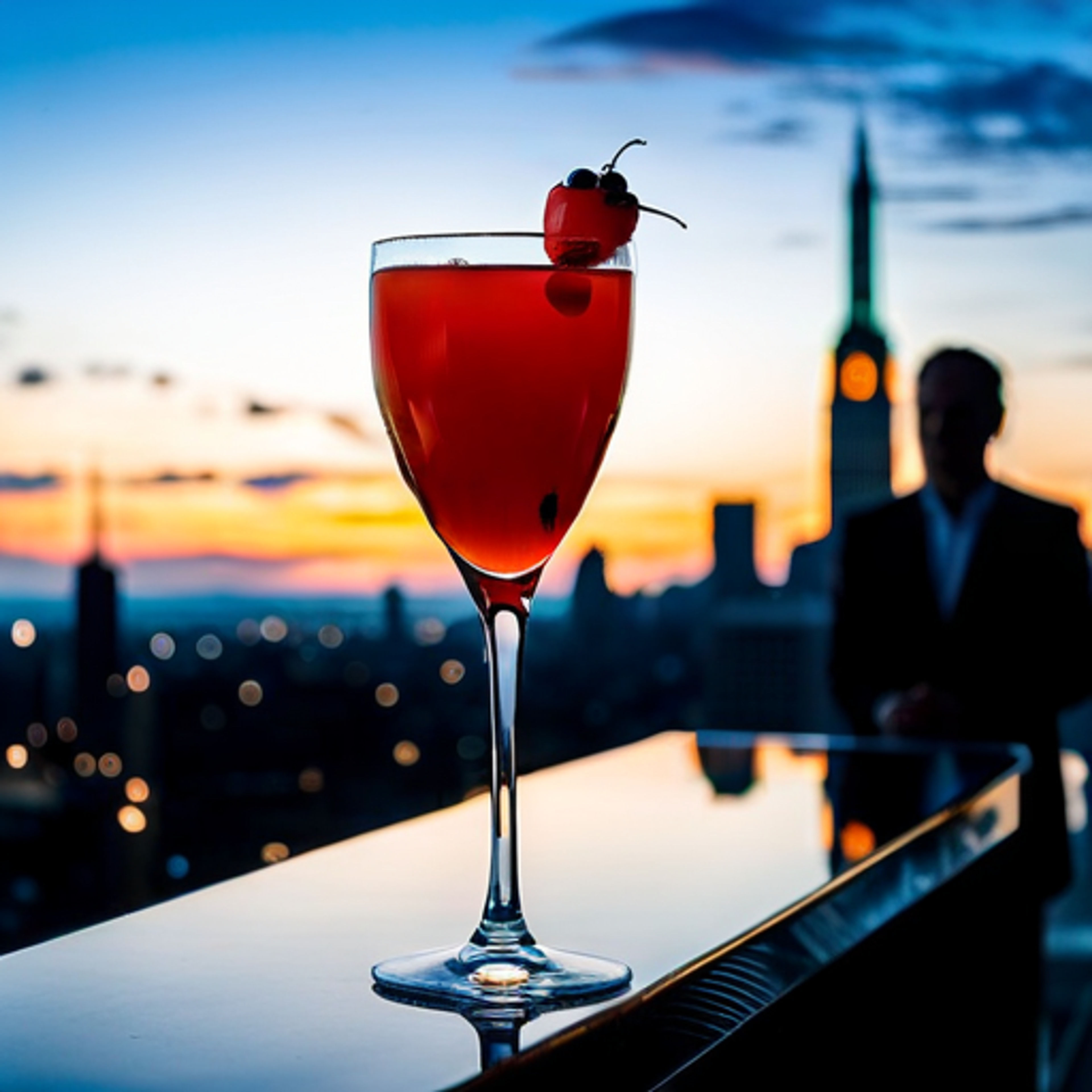 Gin Sunset, Elegant sunset-hued cocktail with gin, peach liqueur, St. Germain