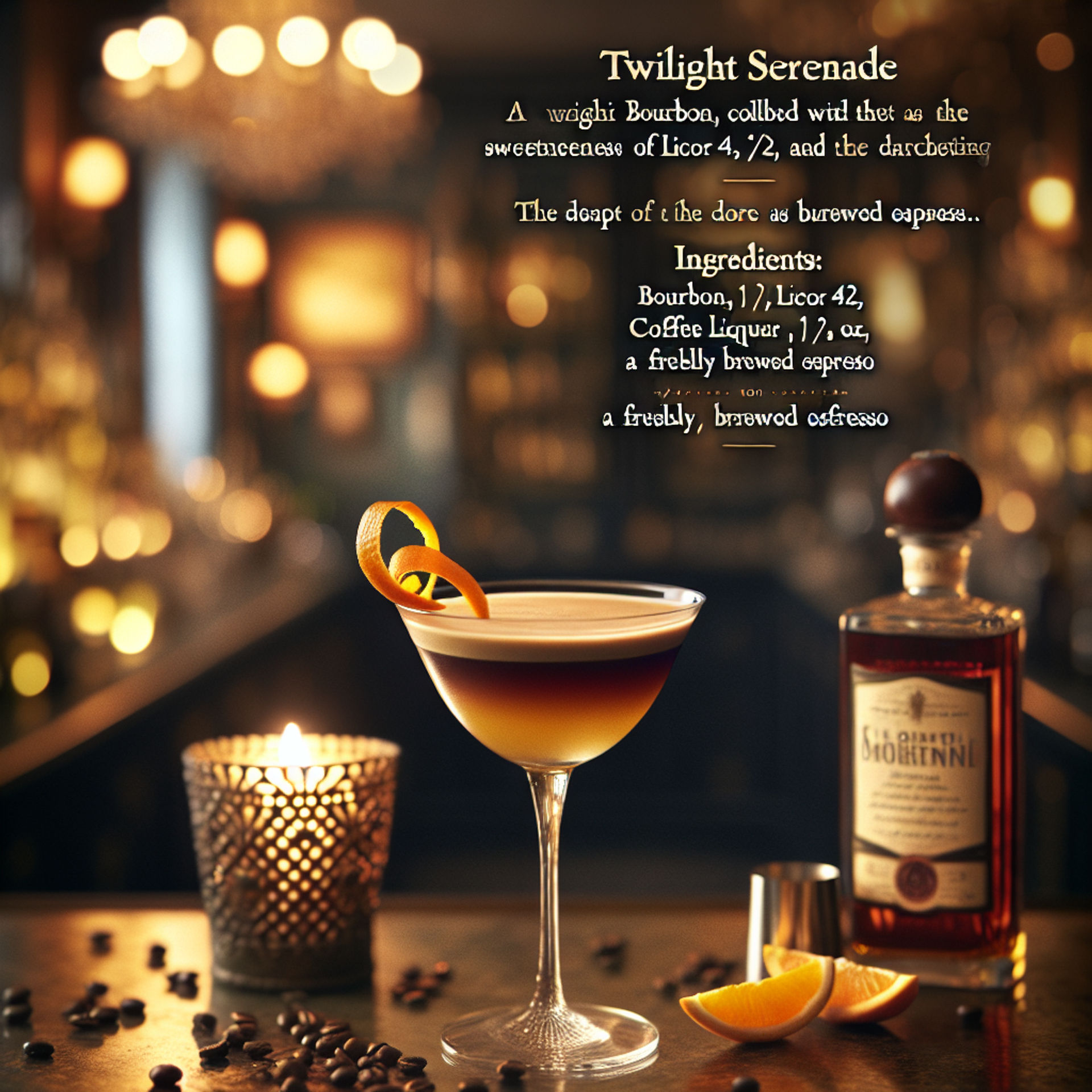 Twilight Serenade, Luxurious bourbon cocktail with Licor 43, coffee ...